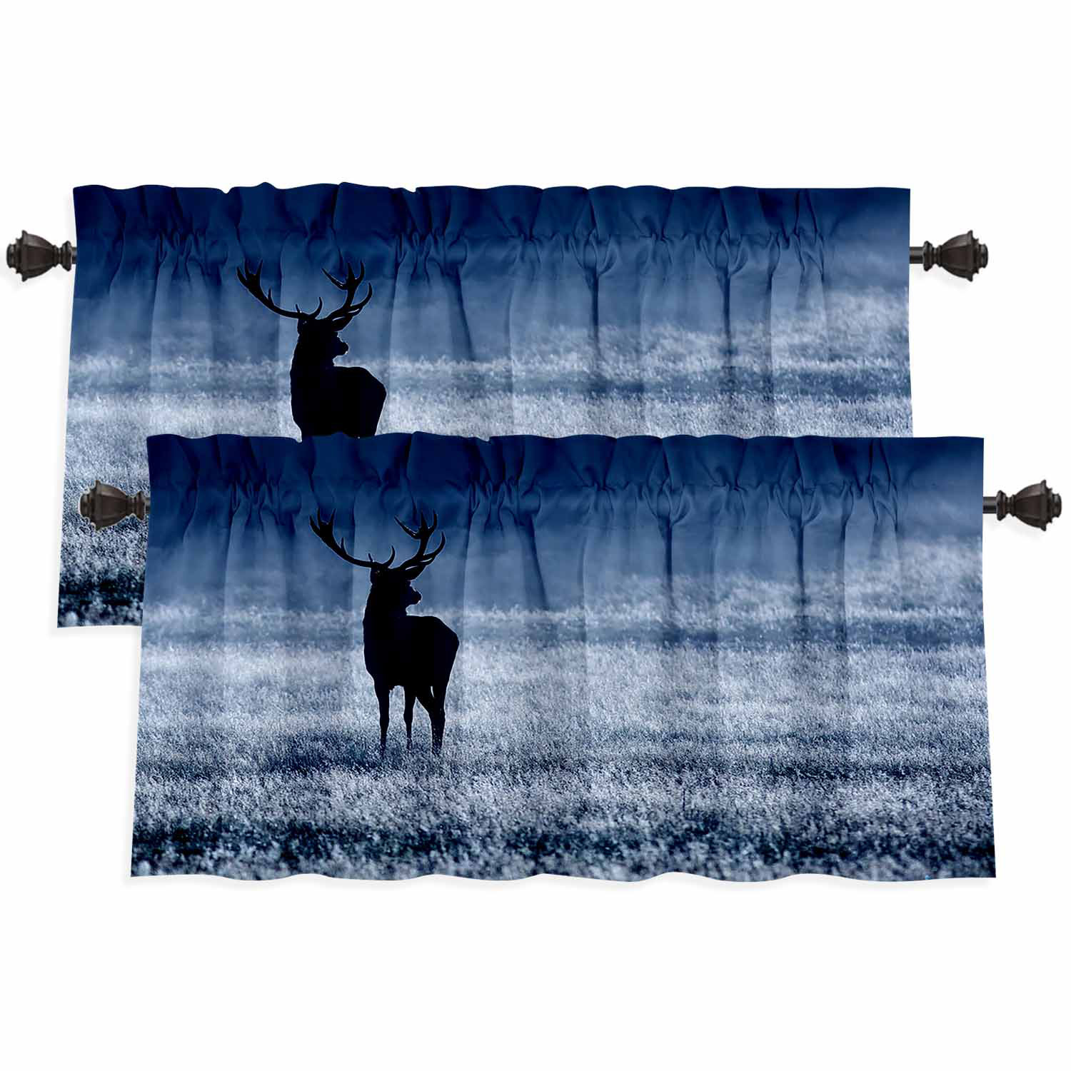 Dakota Fields Red 52"W Deer Stag Blue Morning Buck Fog Forest Window ...