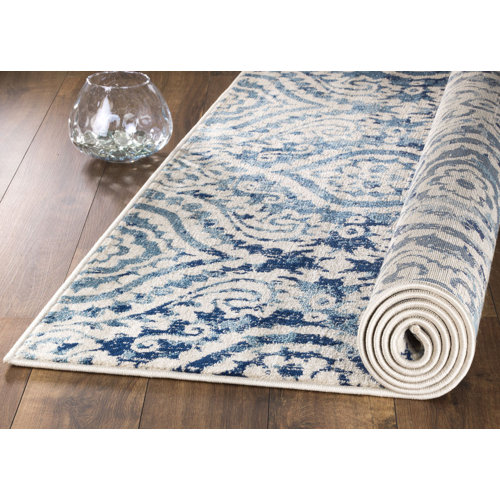 Bungalow Rose Amy Performance Cream/Blue/Light Blue Rug & Reviews | Wayfair