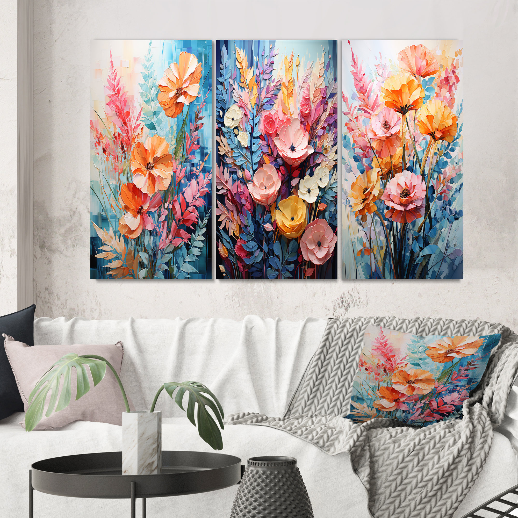 Winston Porter " Multicolored Ferns Collage VI " 3 - Pieces on Canvas ...