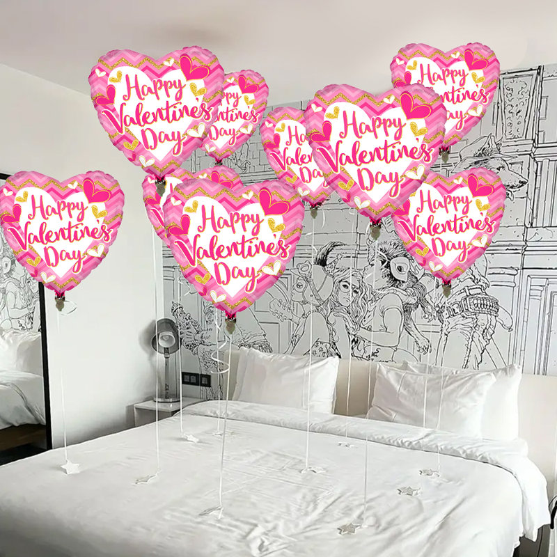 PMU Heart Shaped Valentines Day Balloons 18-inch Mylar (Pink Chevron ...