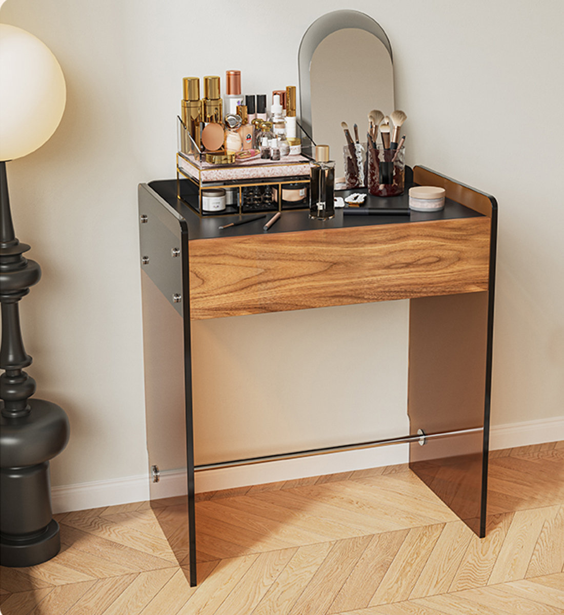 Orren Ellis Modern Bedroom Minimalist Dressing Table Solid Wood Acrylic ...