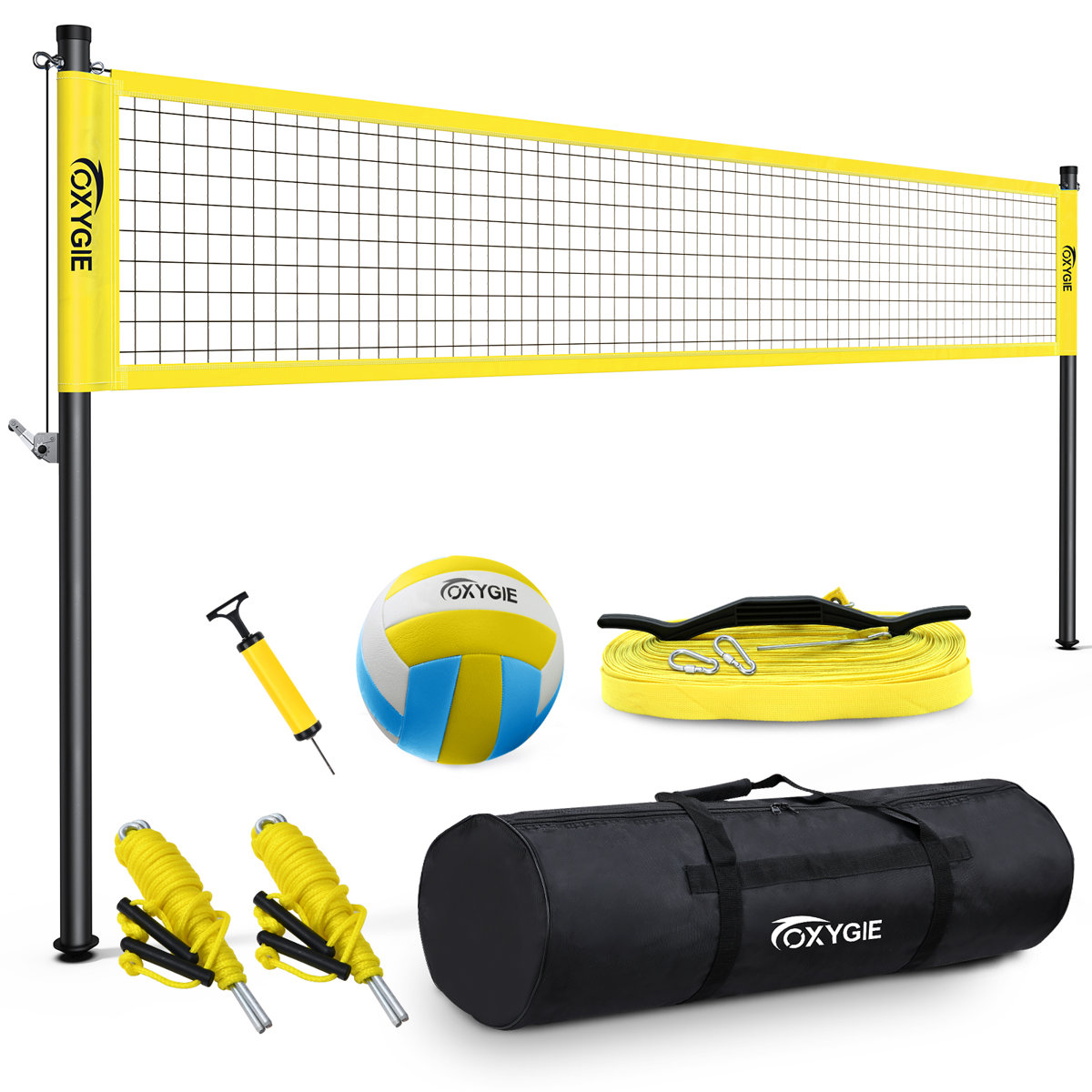 OXYGIE Volleyball Net Set with Adjustable Height Aluminum Poles, Winch ...
