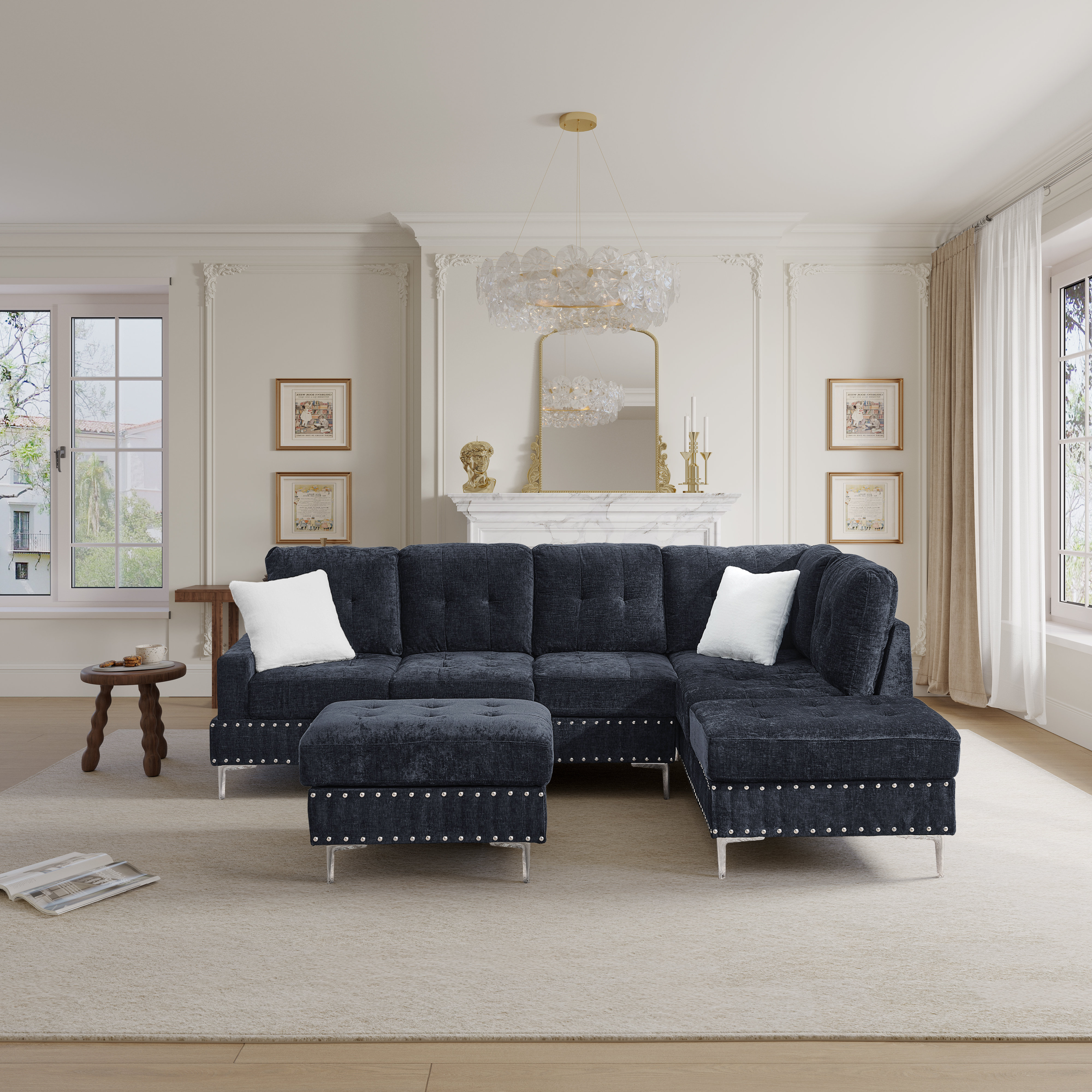 Latitude Run® Reversible Sectional Sofa With Storage Ottoman, Metal ...