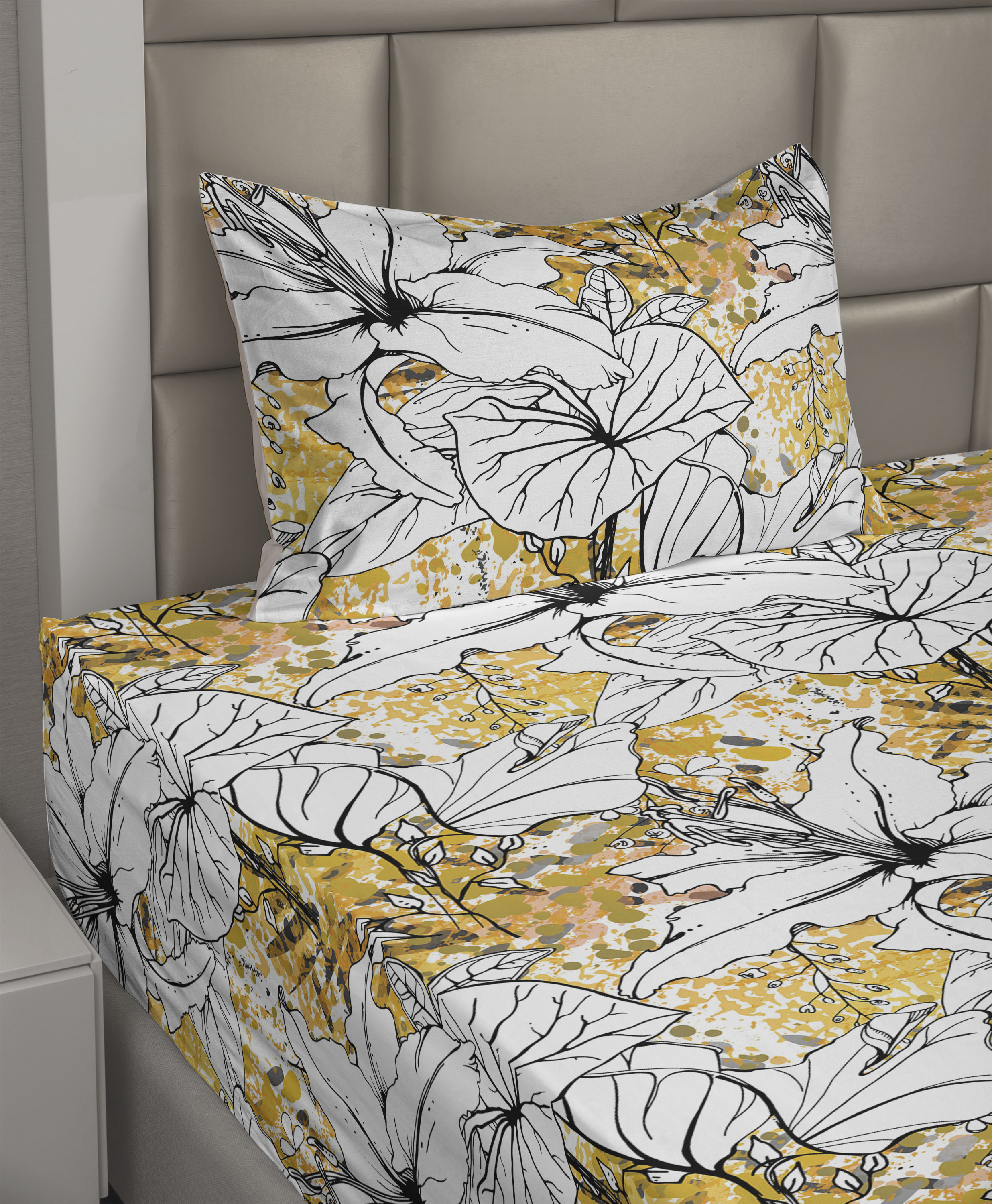 Ambesonne Botanical Sheet Set Autumn Vibe Floral Art Mustard White ...