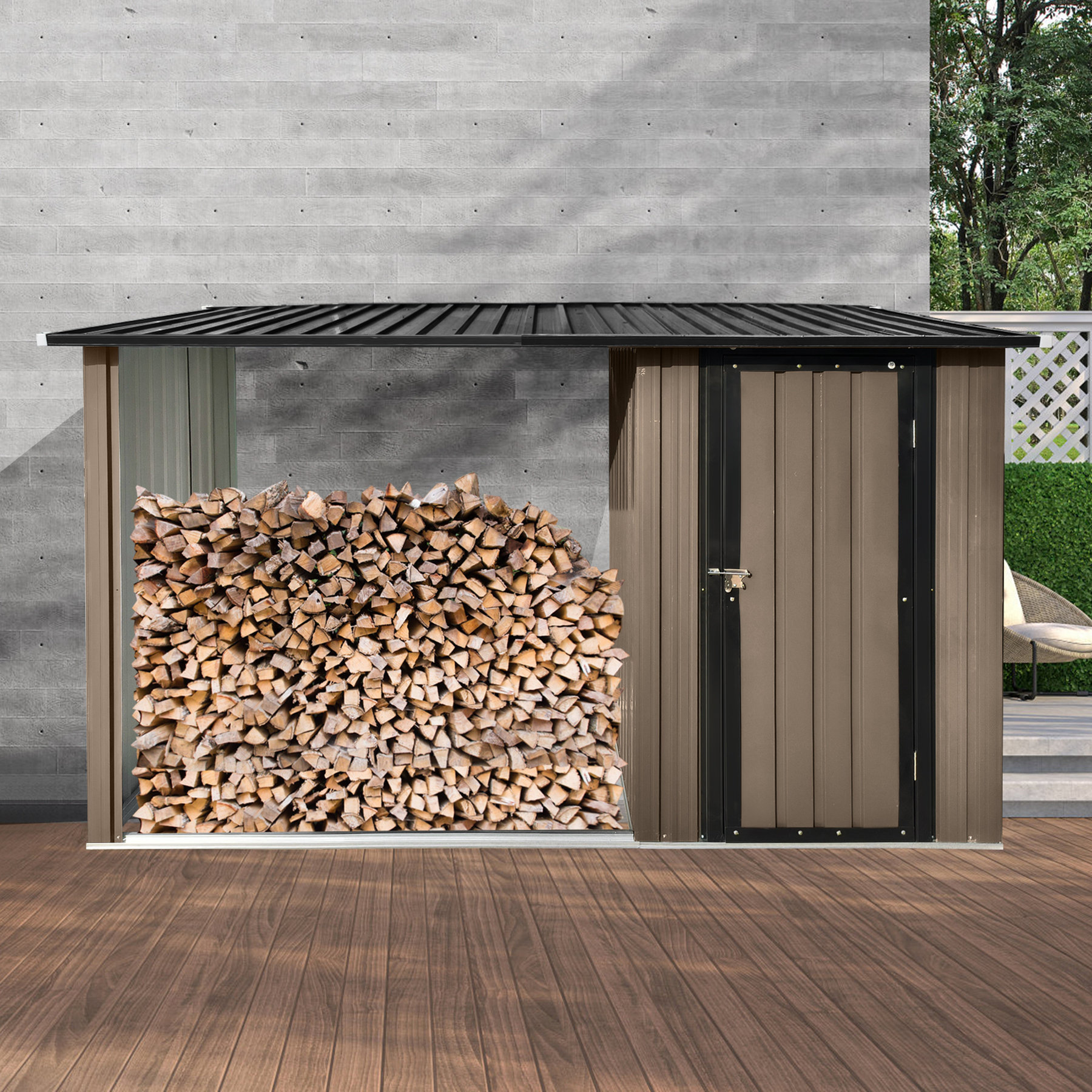 DAMALU Outdoor Metal Firewood Rack and Storage Shed | Wayfair