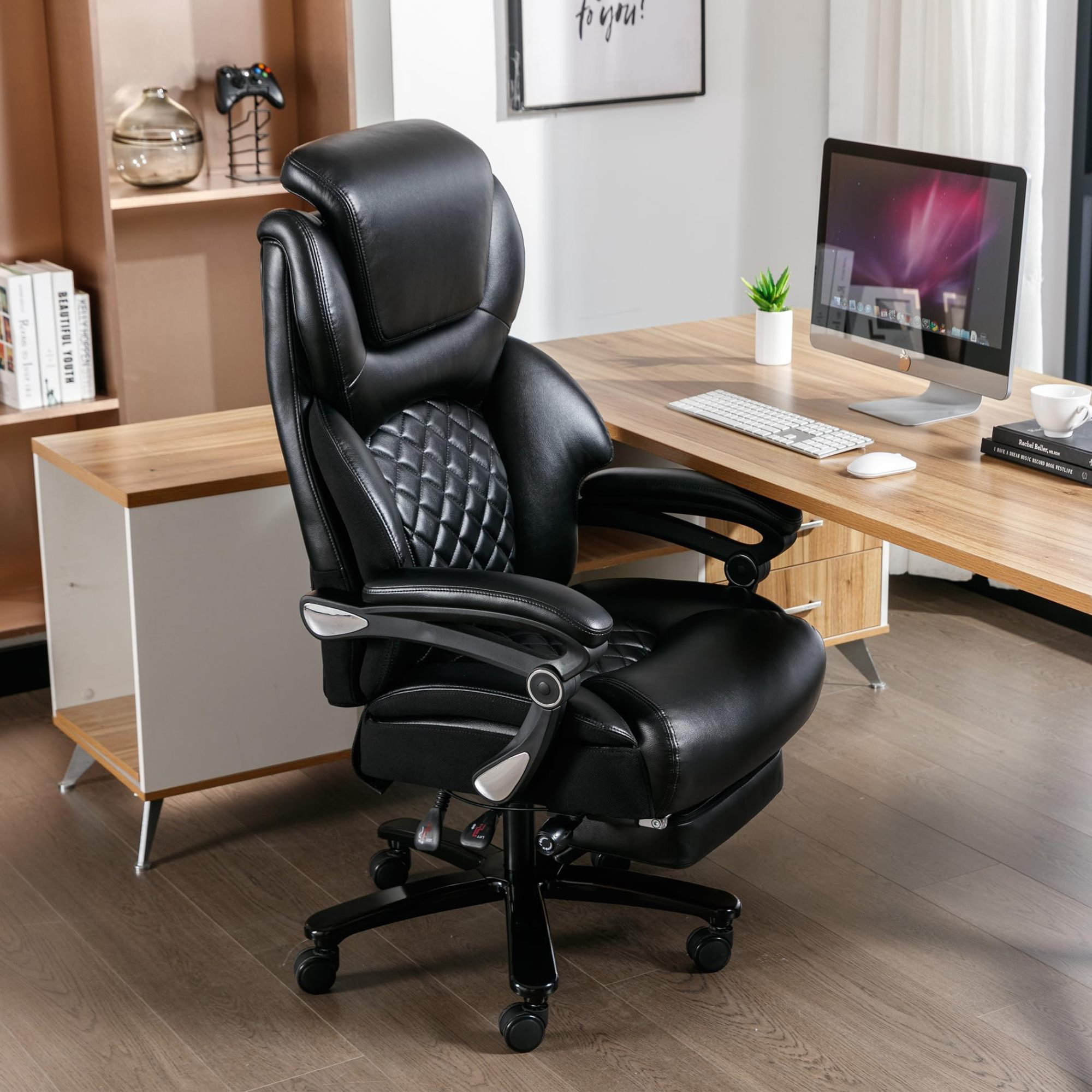Inbox Zero Extra Wide High Back Leather Reclining Office Chair For ...