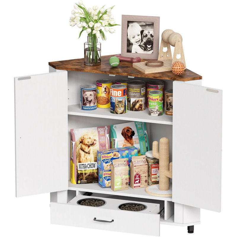 ElasignShopo Dog Food Storage Corner Cabinet With 2 Hidden Dog Bowls ...