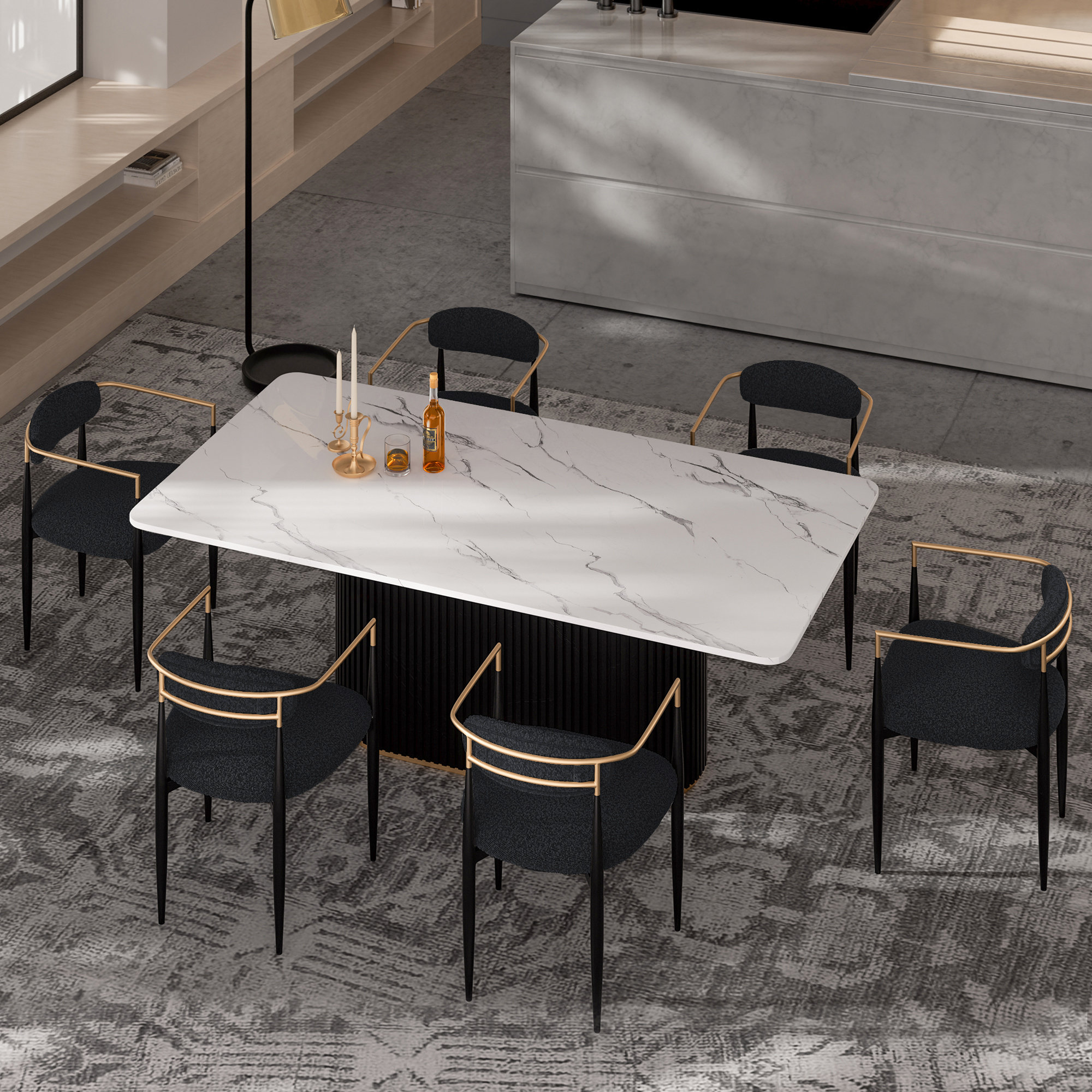 Mercer41 Ackley Amerson Modern Dining Set, Faux Marble Dining Table And ...