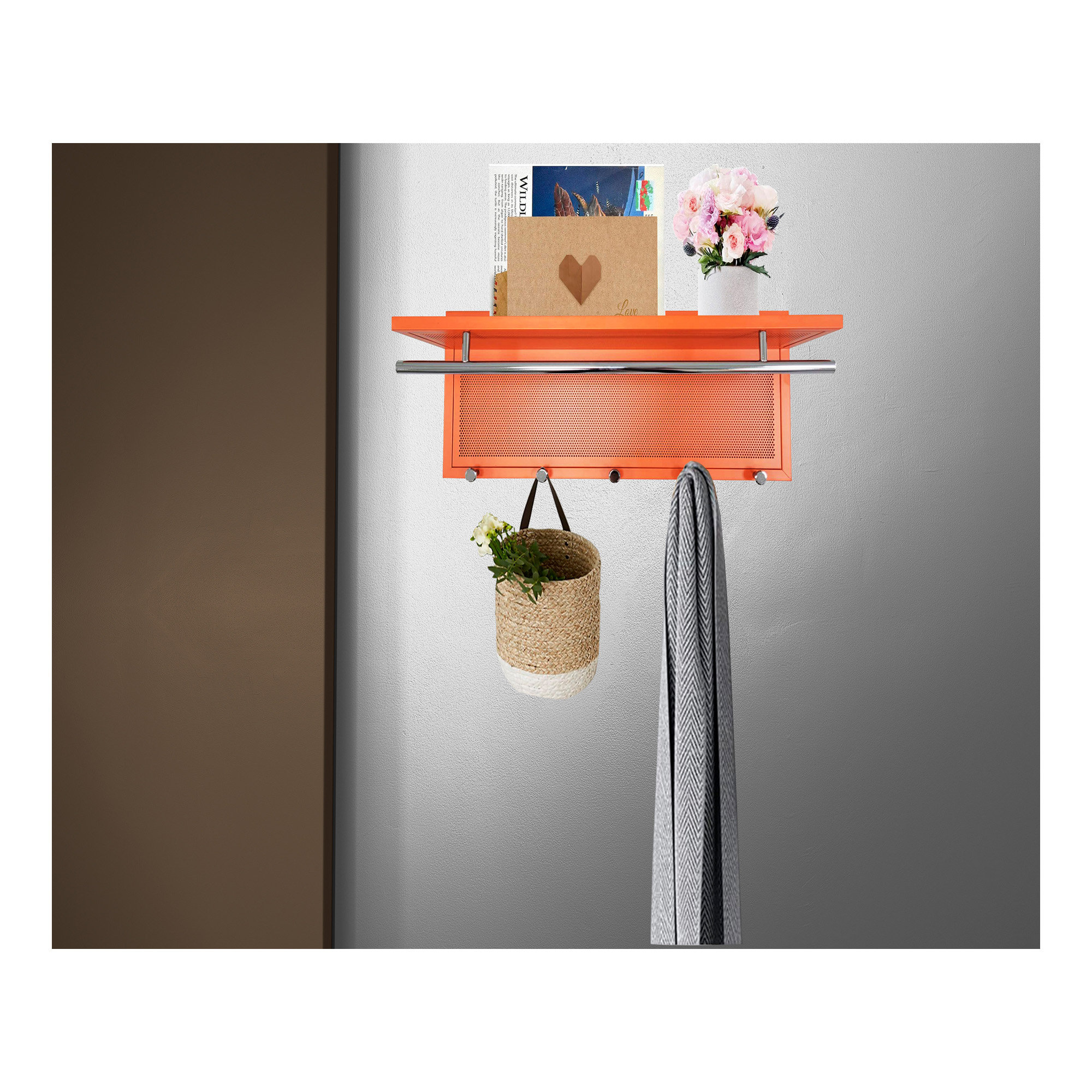 Ivy Bronx Esyspot Metal Powder Coating Hook Wall Mounted With Shelf ...