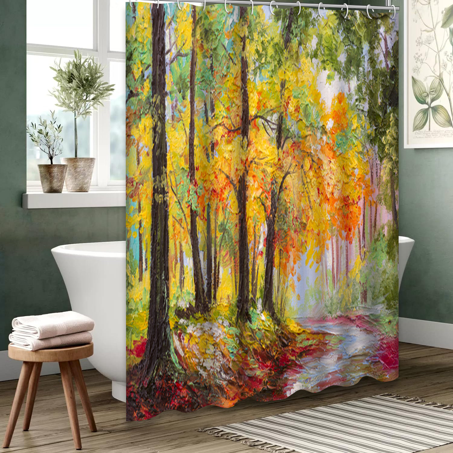 East Urban Home ??Autumn Forest Shower Curtain with 12 Hooks - Oil ...