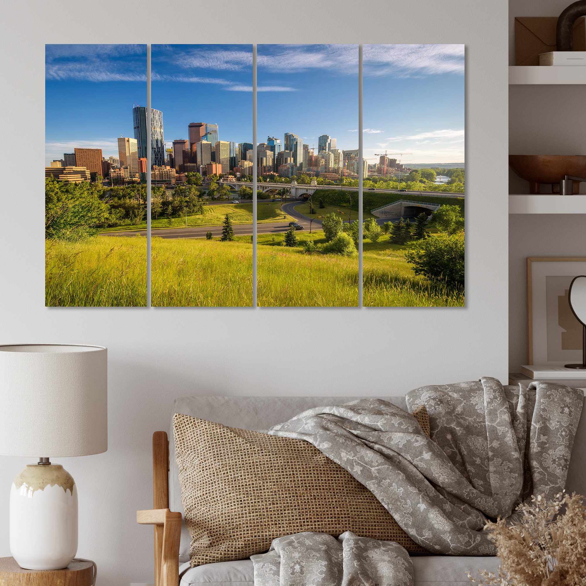 Design Art Skyline Calgary At Sunrise - Canadian Canvas Wall Art - 4 ...