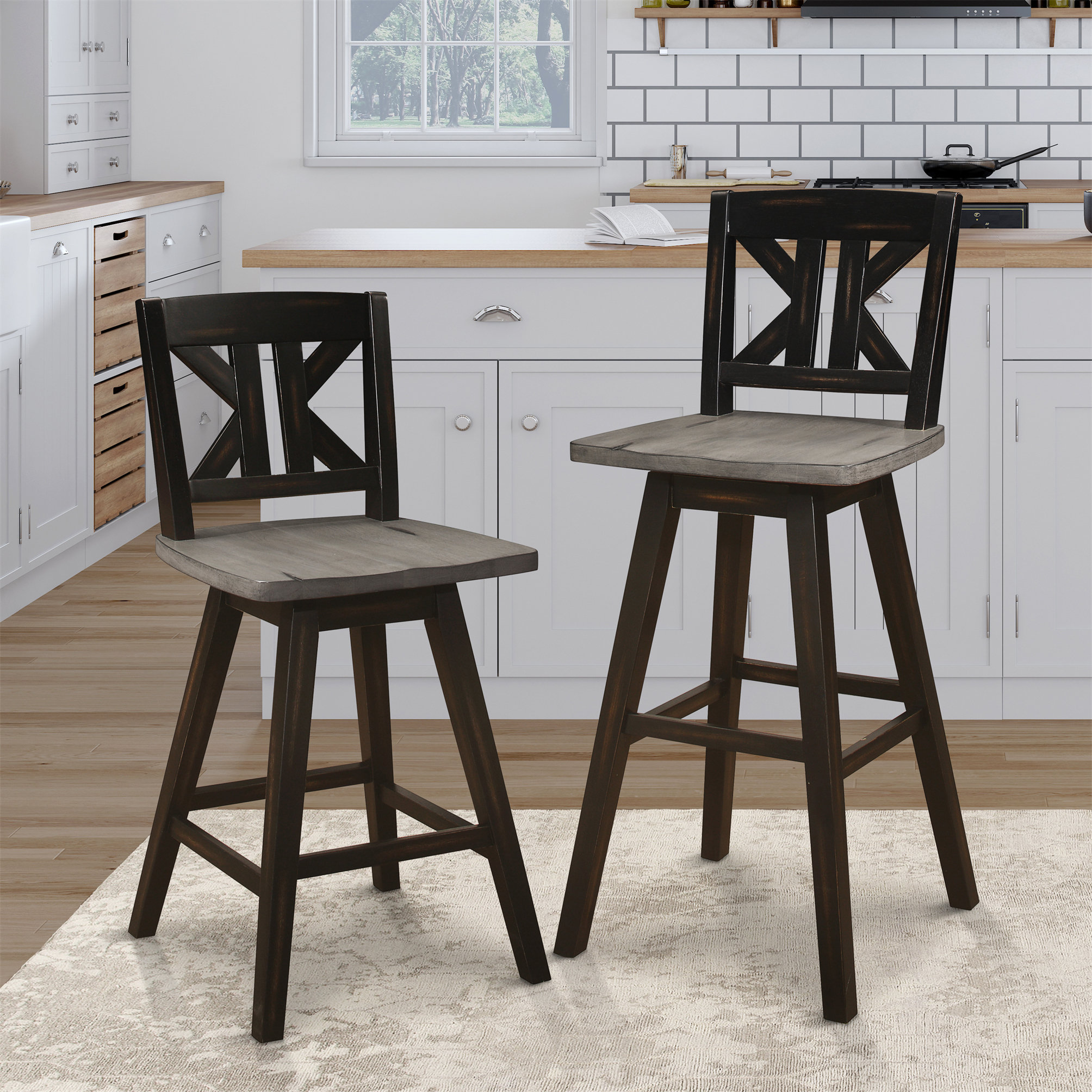 Wildon Home® Counter Height Chairs Set Of 2, 360-Degree Swivel Chair ...