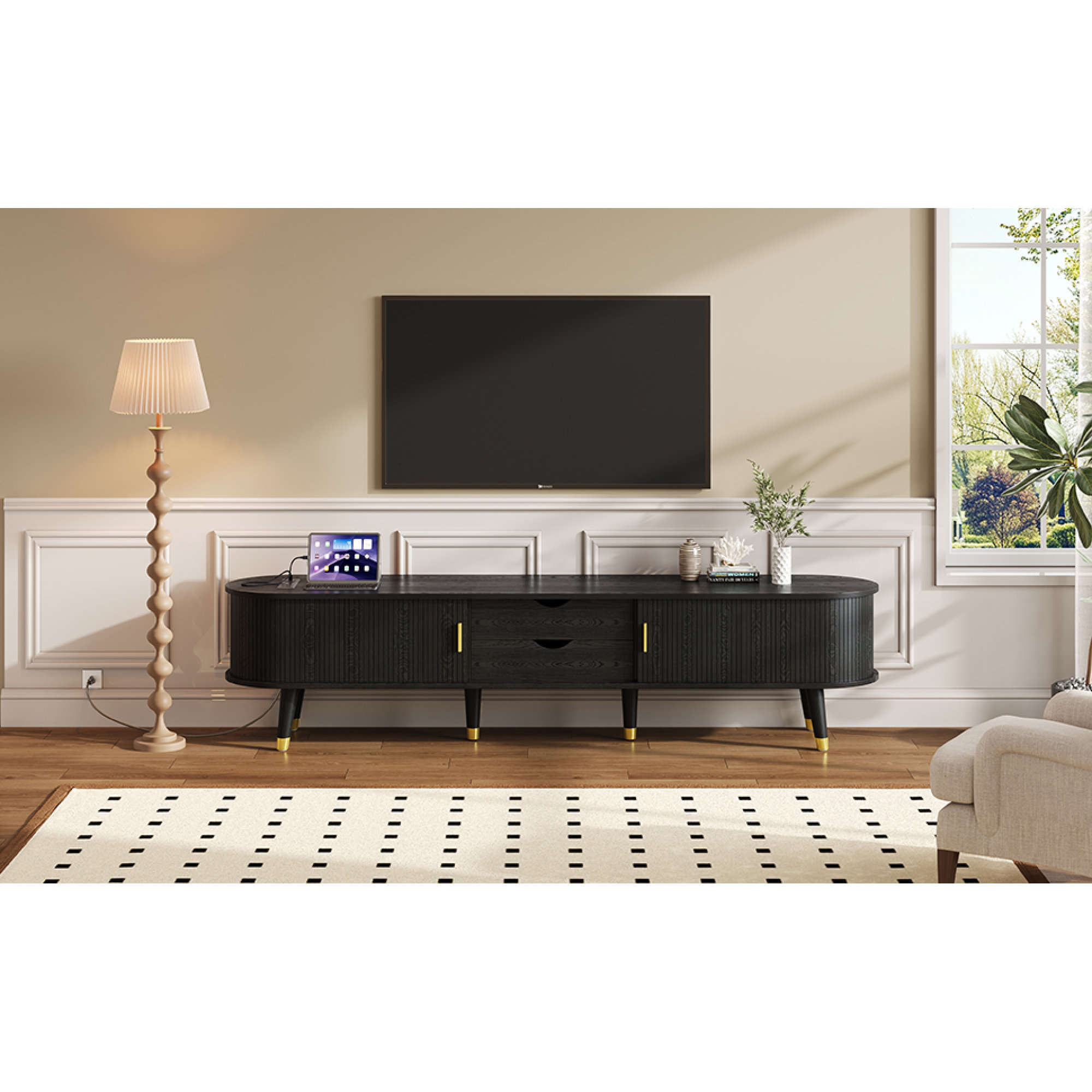 George Oliver Modern Charging Tv Stand Mdf Mid-century Living Room ...
