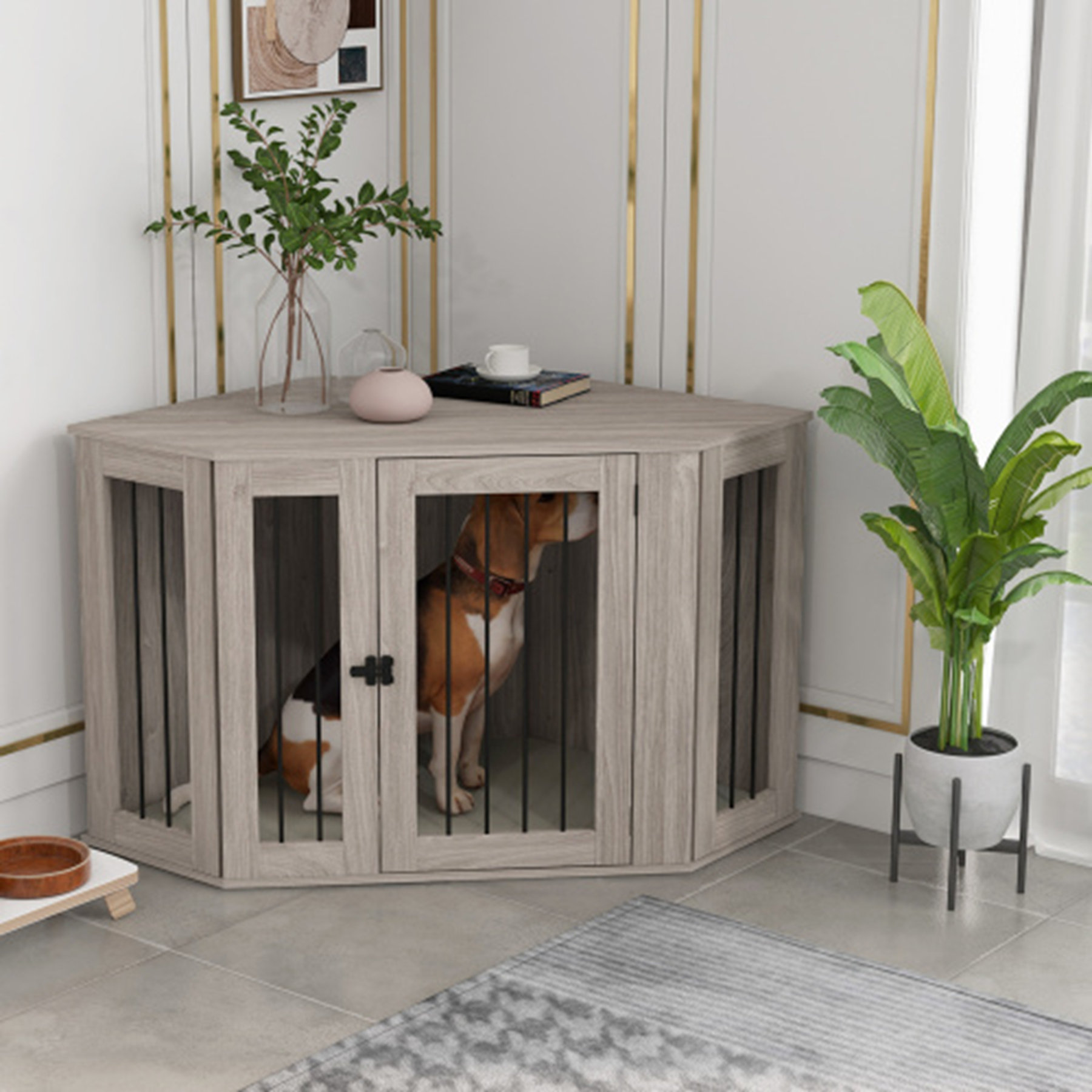 Tucker Murphy Pet™ Corner Dog Crate Furniture End Table Dog Kennel ...