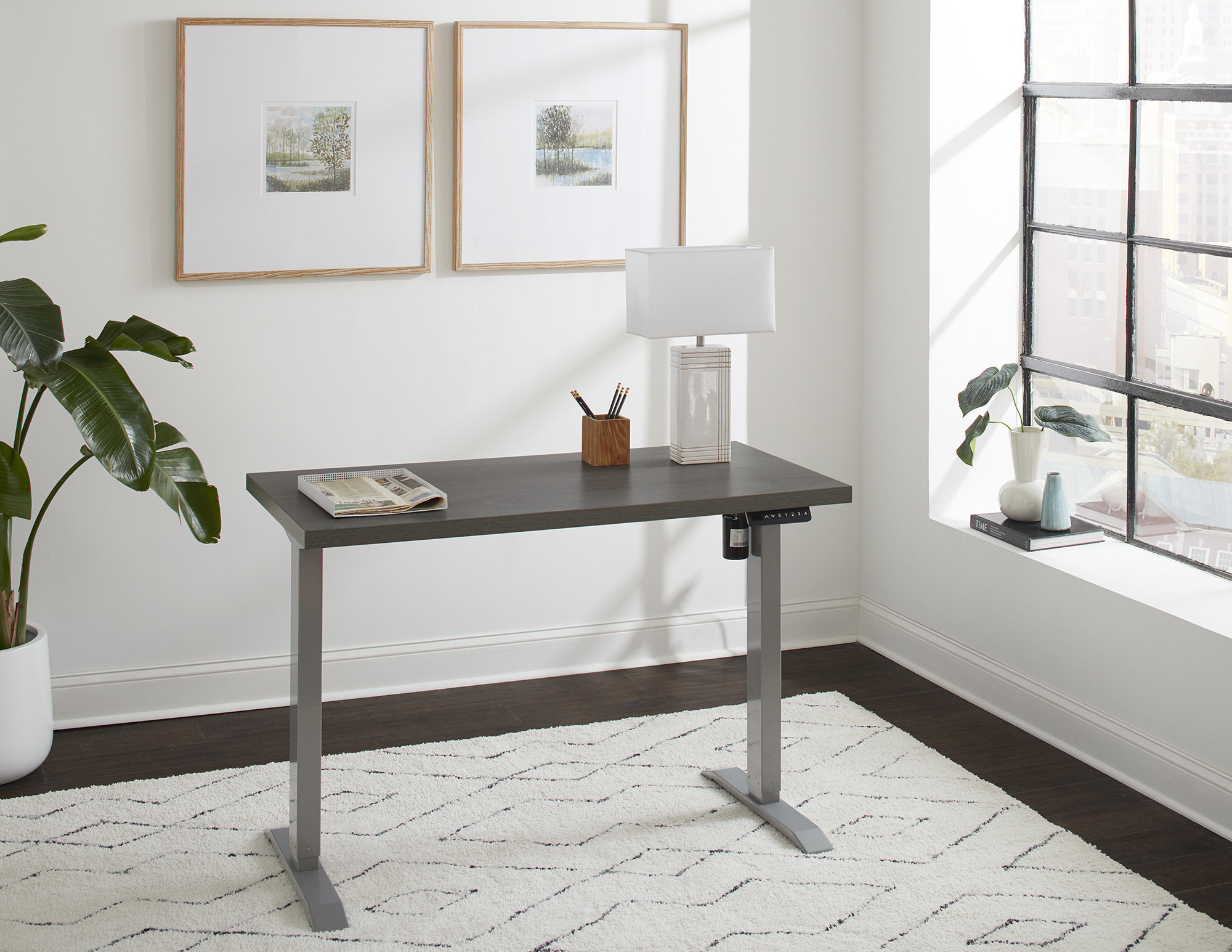 Inbox Zero Electric Lift Desk, Height Adjustable Sit-Stand Desk ...