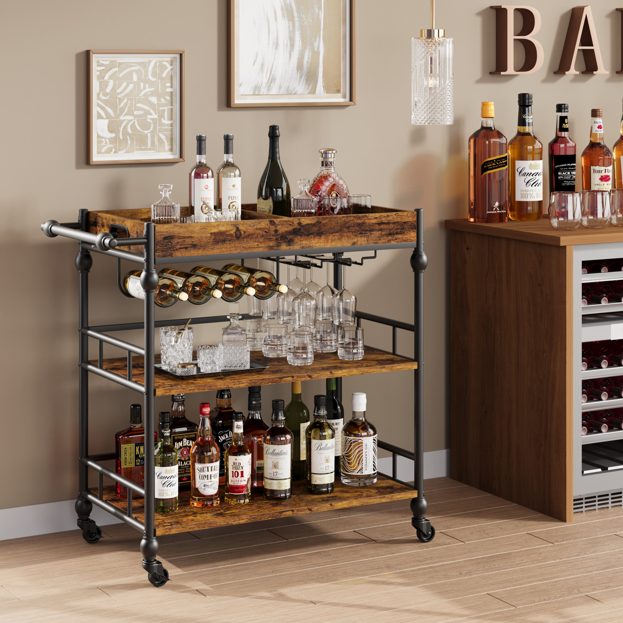 Williston Forge Polett Wood Bar Cart & Reviews | Wayfair
