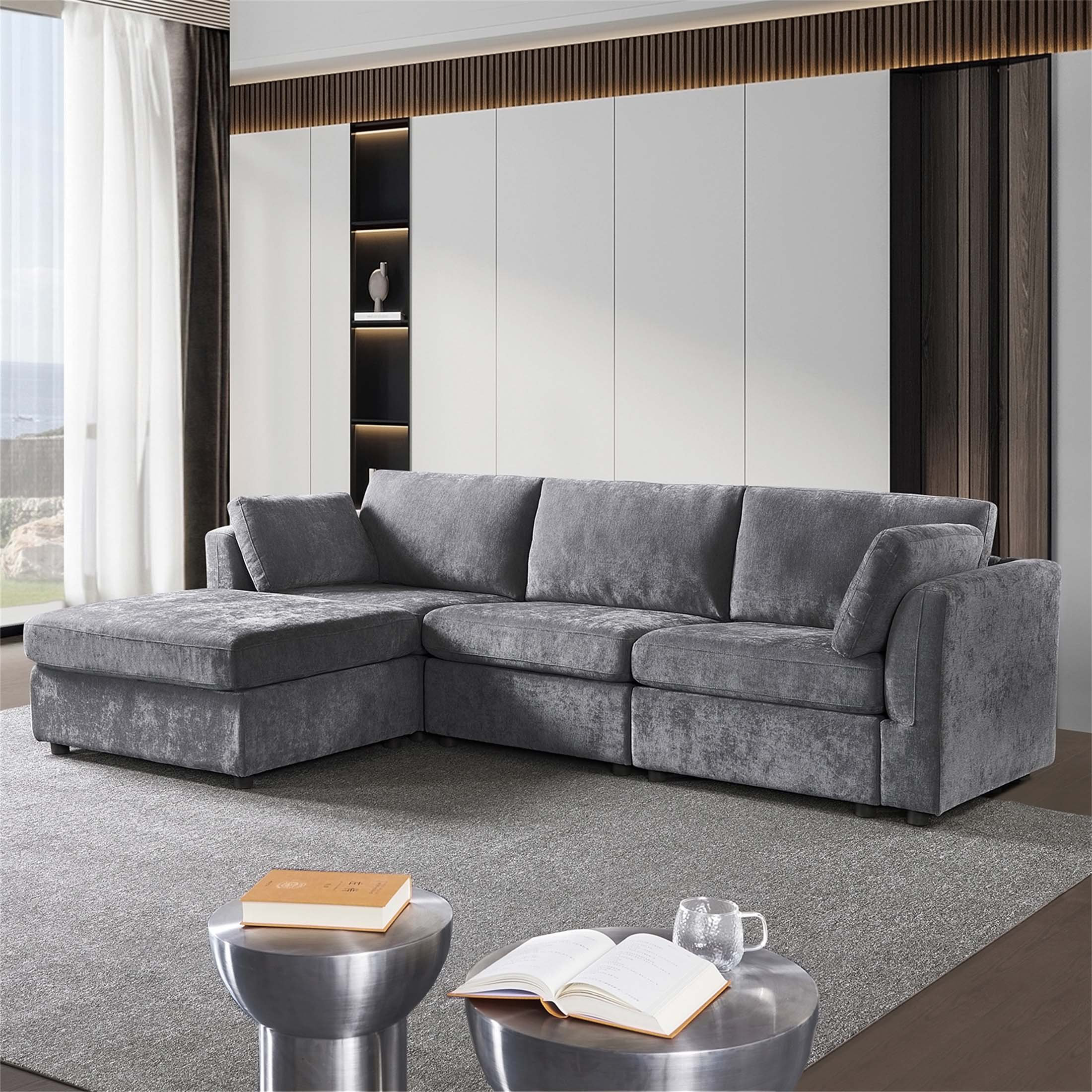 Latitude Run® White Modular Sofa Chenille Fabric Soft grand Knock down - Wayfair Canada