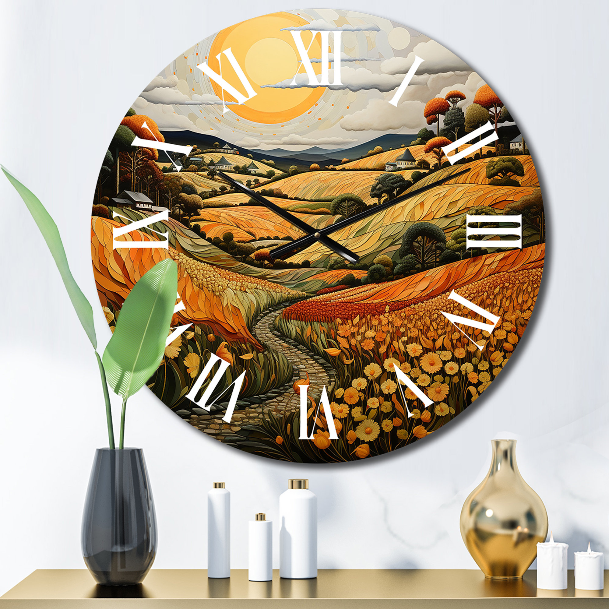 East Urban Home Farm Harvest Symphony Pointillism II - Farm Wall Clock ...