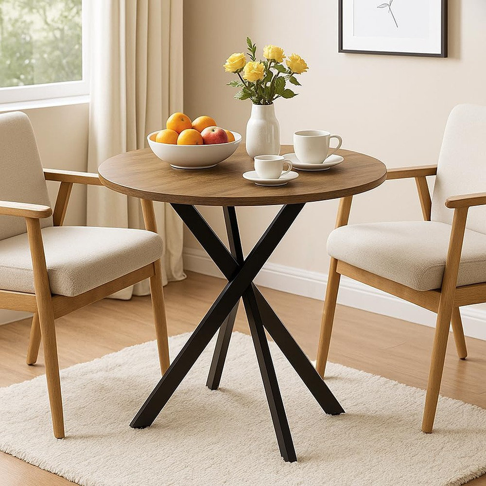 Latitude Run® Small Rustic Brown Farmhouse Kitchen Table With Black ...