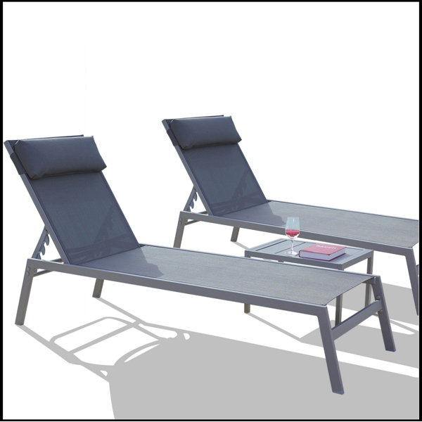 Latitude Run® Alphones Outdoor Steel Chaise Lounge Set with Table | Wayfair