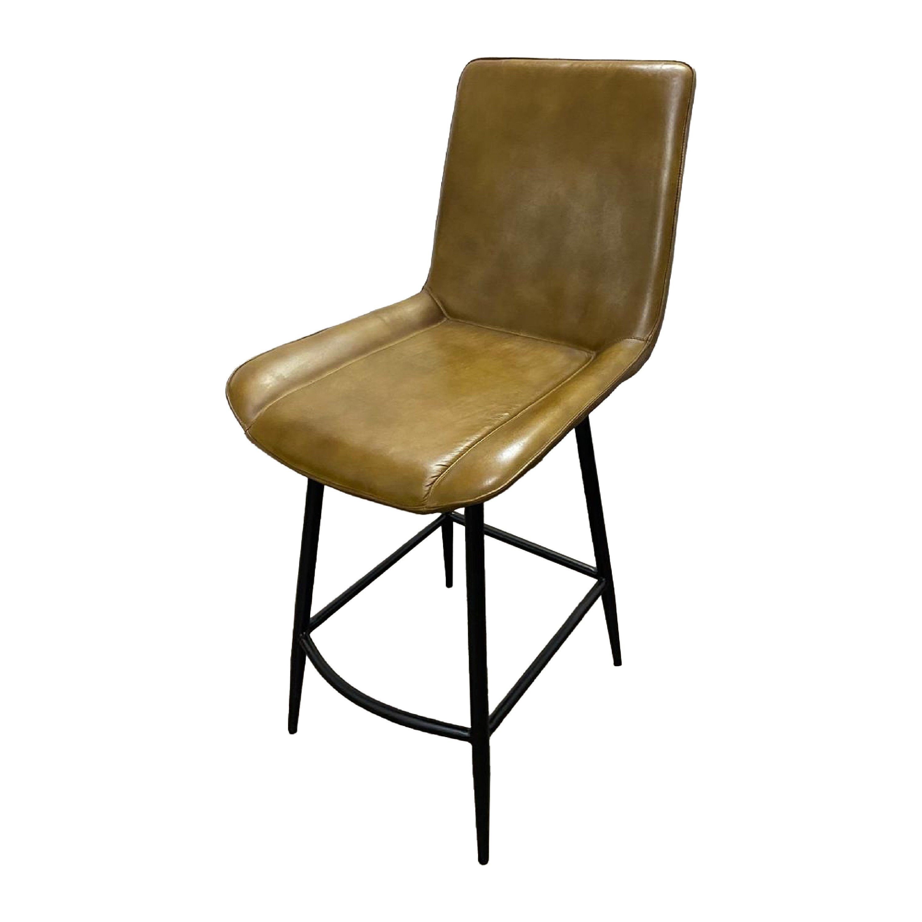 Benjara Isha Counter Stool Chair Set Of 2, Brown Faux Leather, Black ...