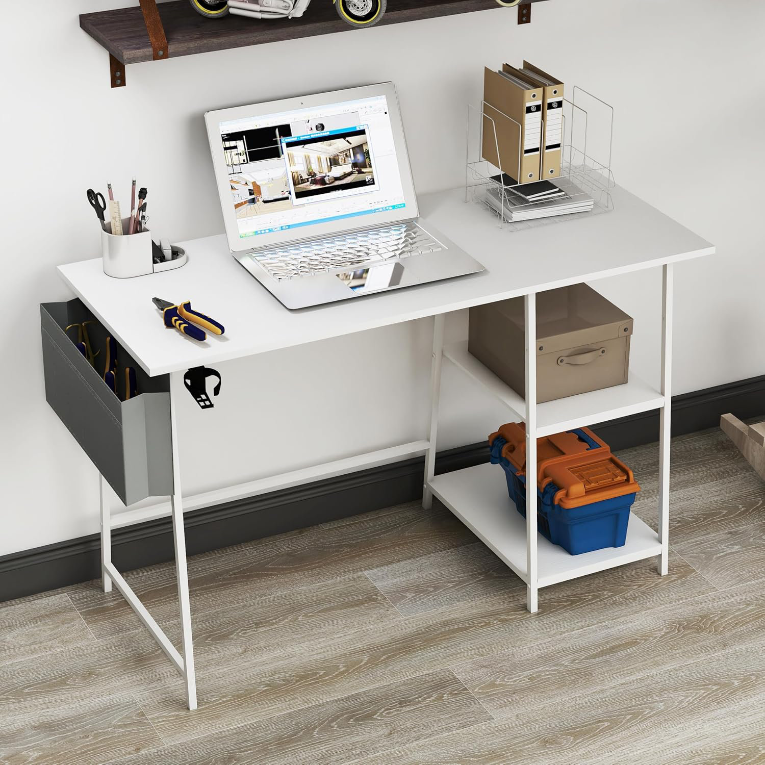 Latitude Run® 45'' Computer Desk With 2-Tier Shelves, Large White ...