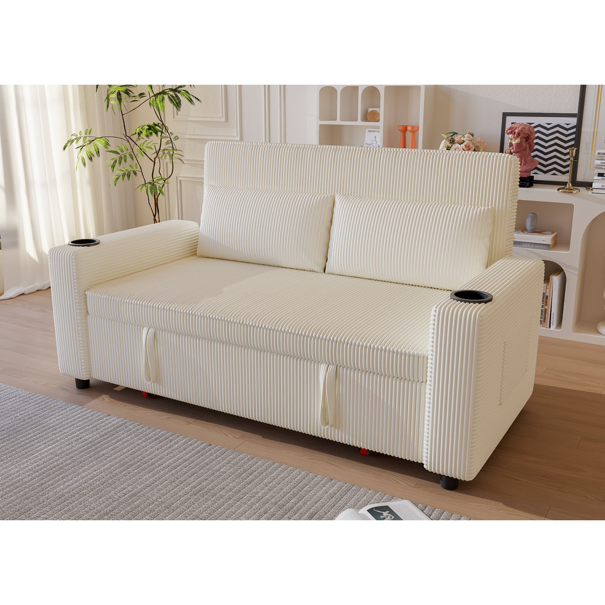 17 Stories 160cm Square Arm Sofa Bed 2 Seater Pull Out Sleeper Sofa ...