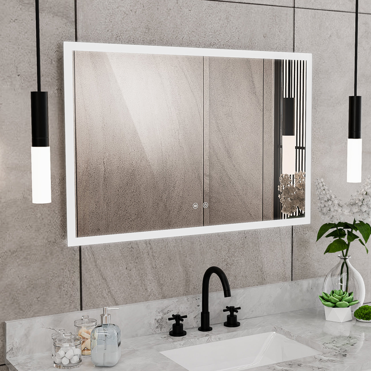 DreamLine Brilliance 24 in. H x 36 in. W Rectangular Light-up Mirror ...