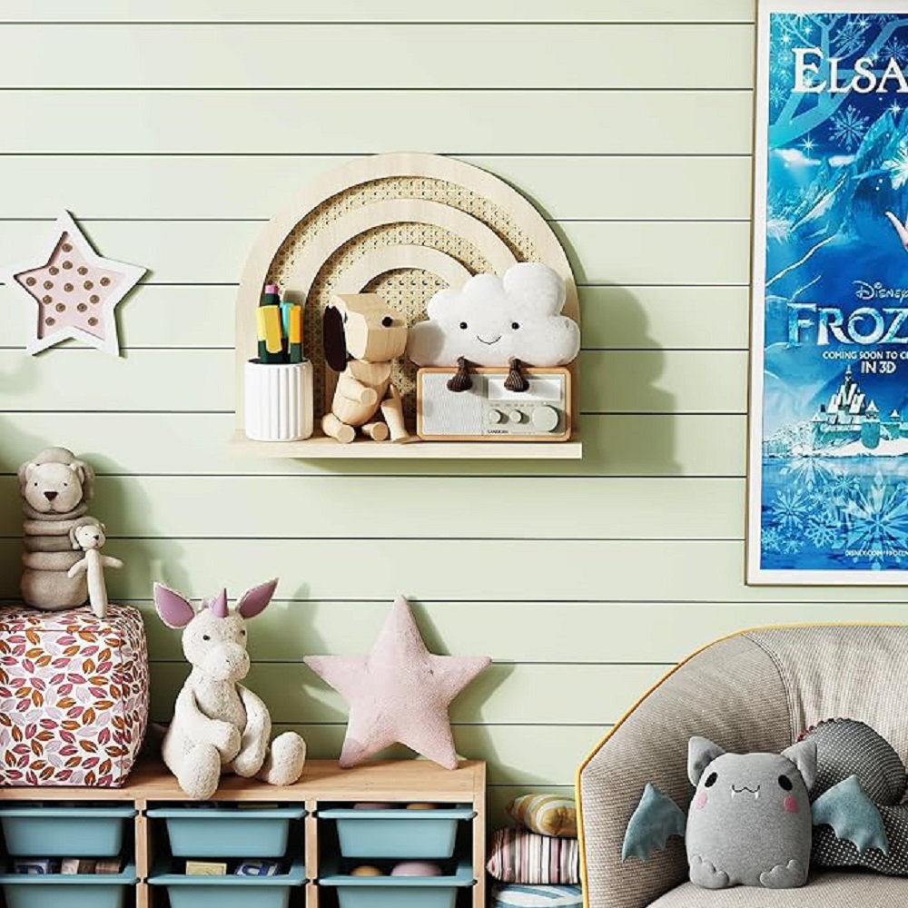 Bay Isle Home™ Rattan Wall Shelf Boho Nursery Decor, Arched Shelf Woven ...