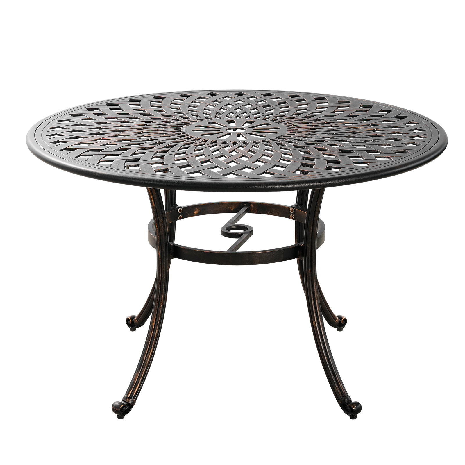 Astoria Grand Round 48" Patio Table Outdoor Cast Aluminum with Umbrella ...