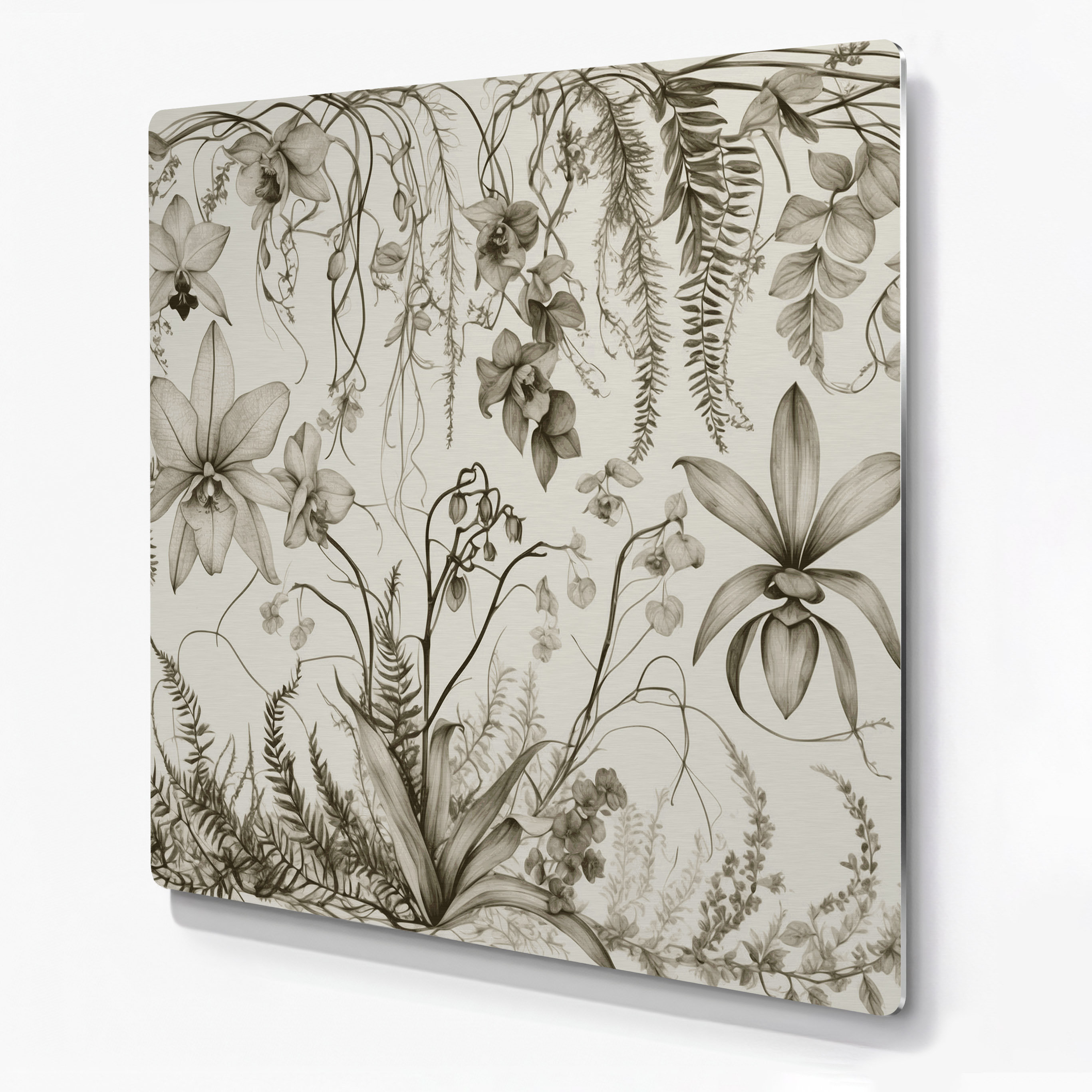 Hokku Designs Botanical Line Art Botanical Drawings Beige Metal Wall ...