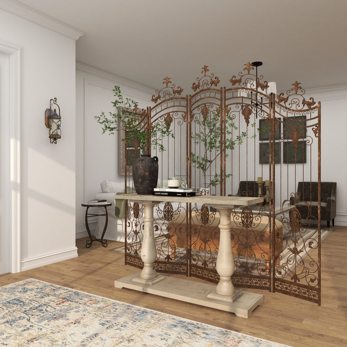 Astoria Grand Metal Hinged Foldable Arched Partition 5 Panel Partition ...