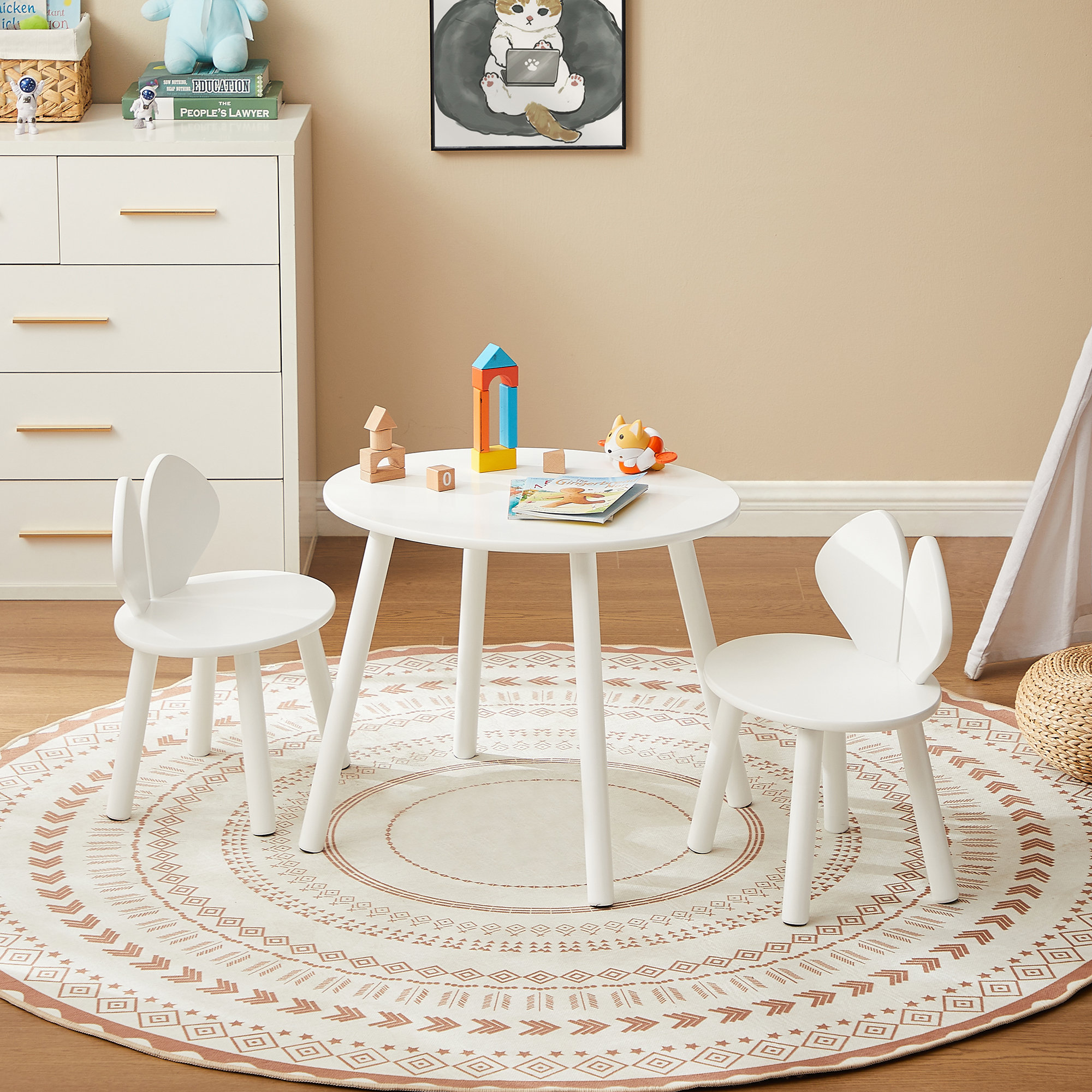 Vecelo Round Table Portable Plastic Dining Card Table And Chair Set ...