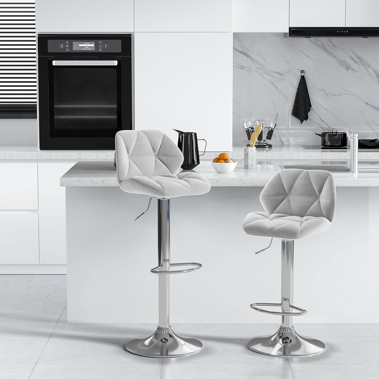 Latitude Run® Bar Stools Set of 4,Adjustable Bar Stool,Upholstered ...