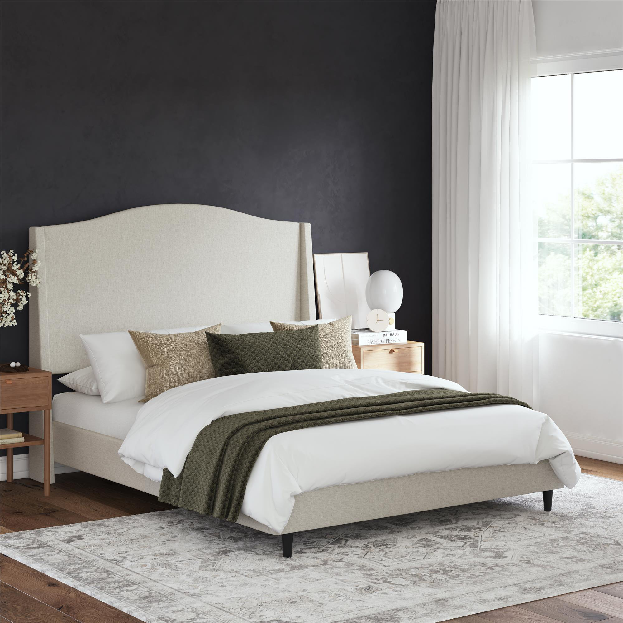 Latitude Run® Oakley Wingback Platform Bed Frame with Tall Headboard ...