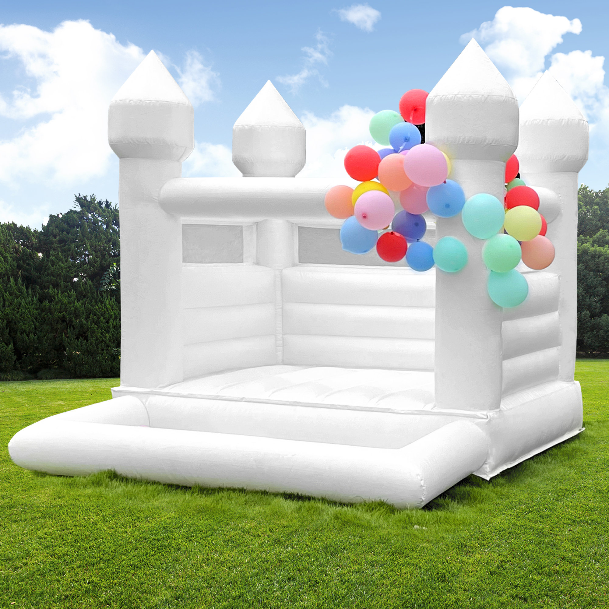 Step4Fun Inflatable PVC White Bounce House with Air Blower Bouncy ...
