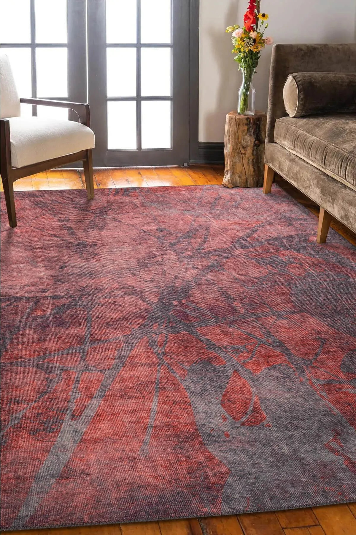 17 Stories Fusion Modern Woven Base Decorative Gray / Burgundy Rug ...