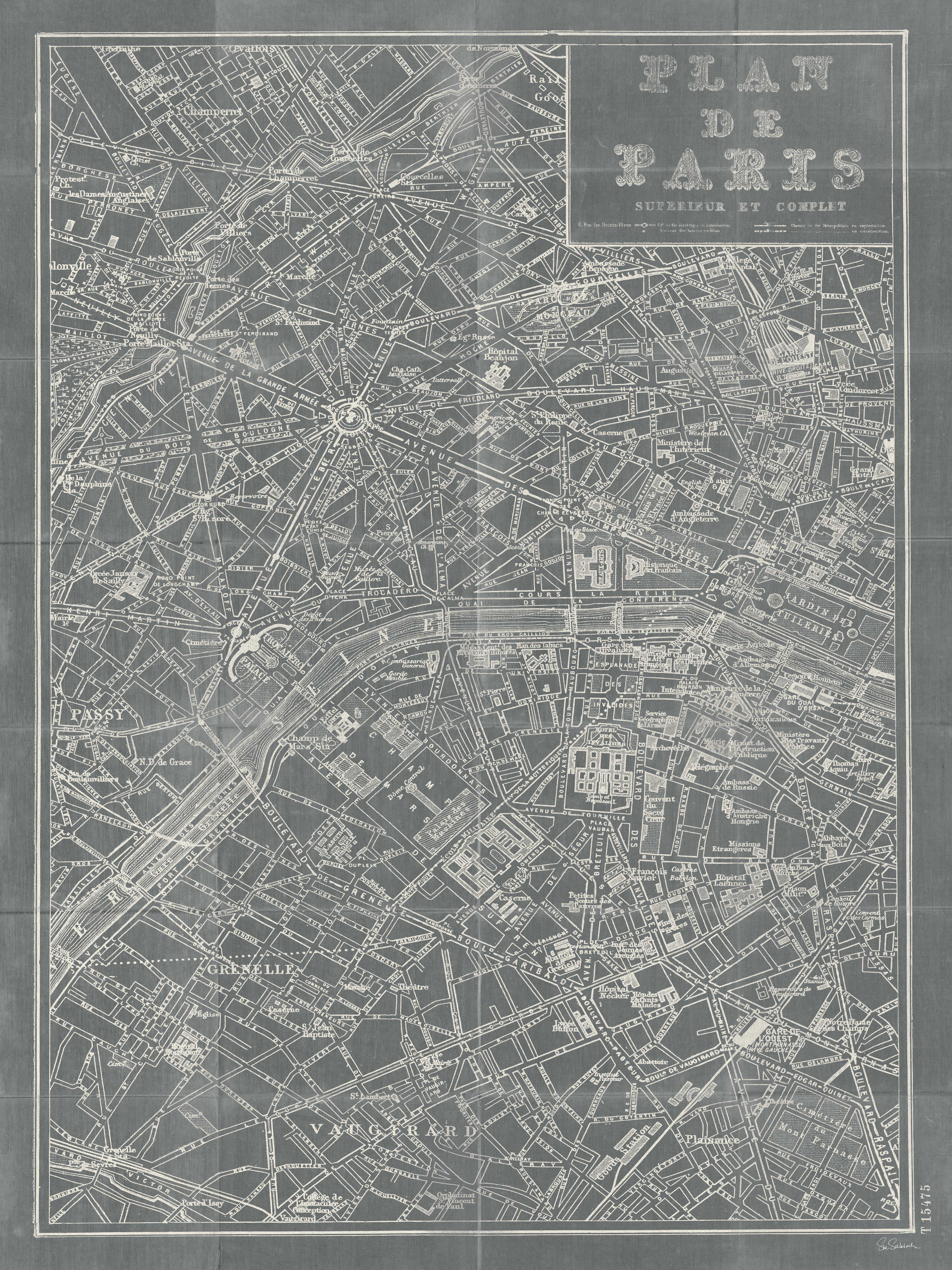 17 Stories Blueprint Map Paris - Wrapped Canvas Graphic Art | Wayfair