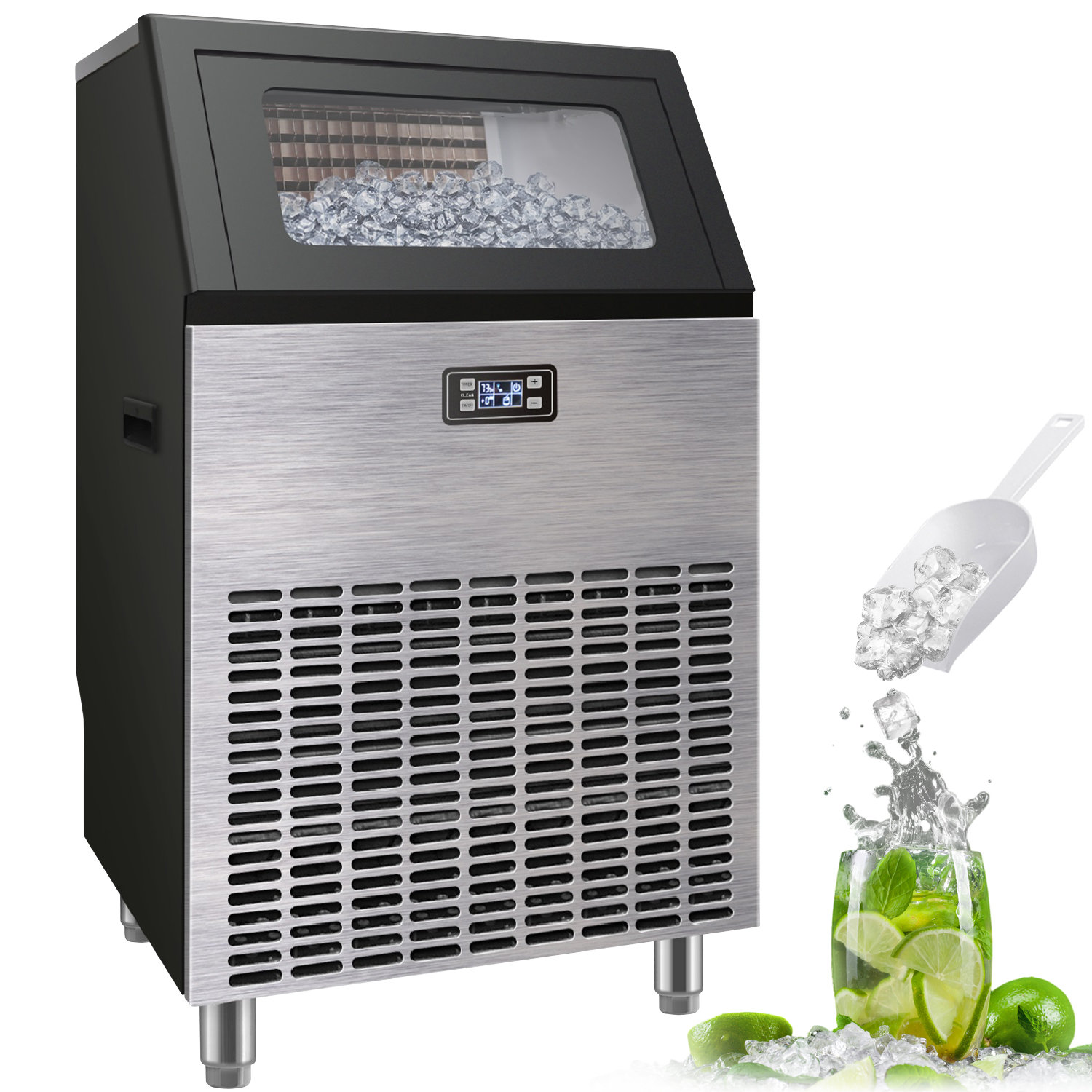 WUKHG Commercial Ice Maker Machine, 200lbs/24H Stainless Steel Under ...