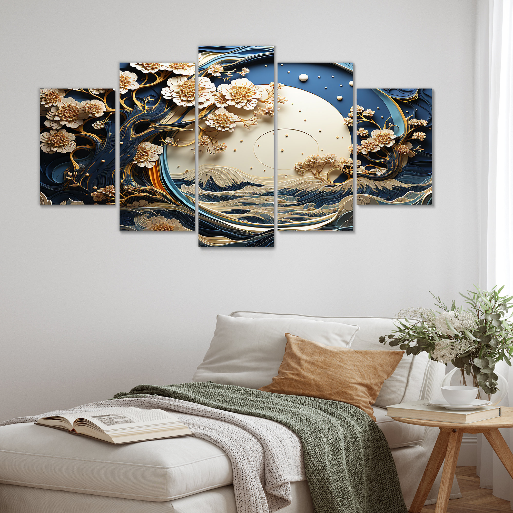 Lark Manor™ Gold And Blue Coastal Ambiance I - Tree Multipanel Wall Art ...