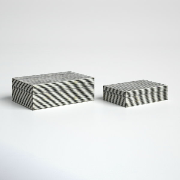 Joss & Main Set of 2 Pinstripe Storage Boxes 10" & 12", White and Gray ...