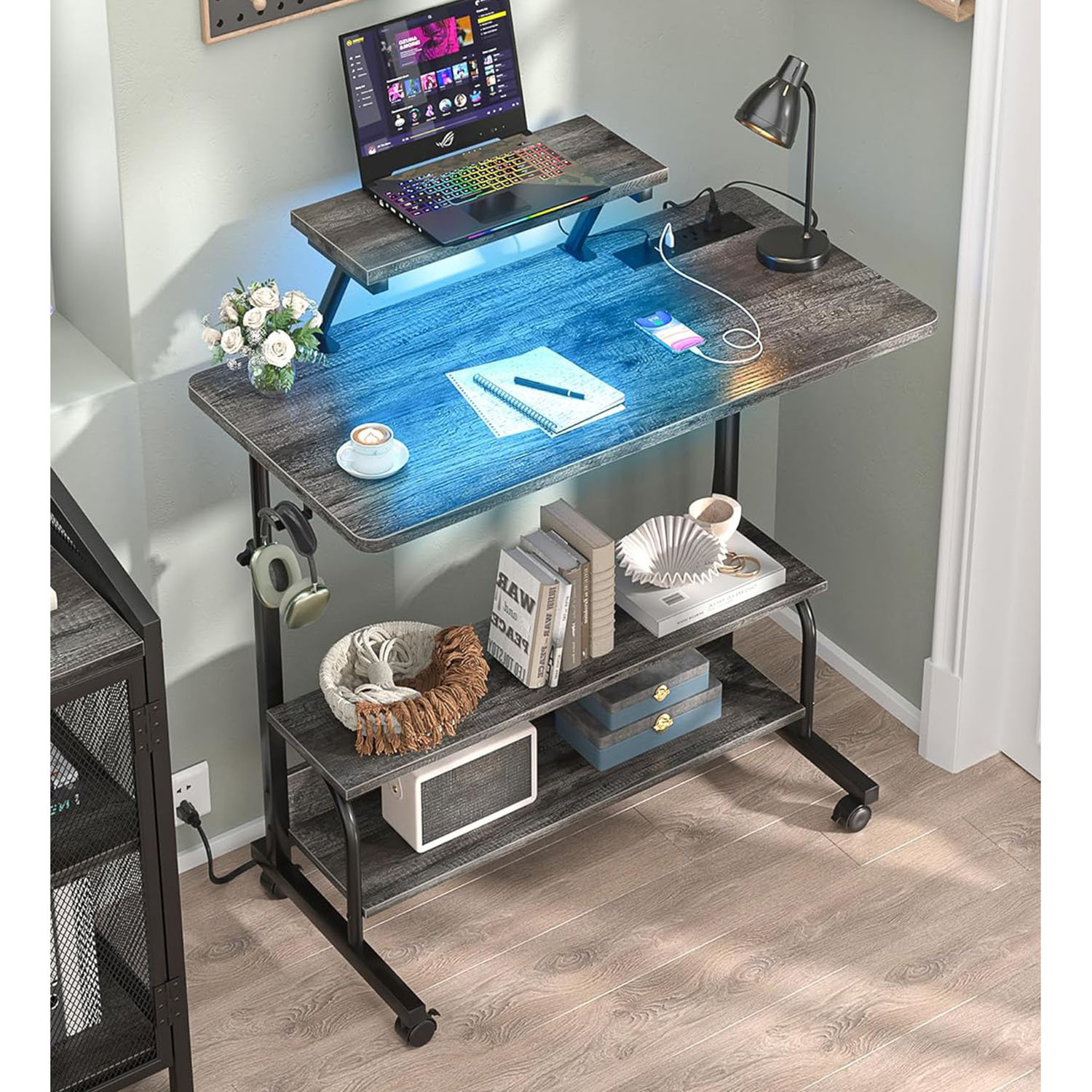Ivy Bronx Height Adjustable Standing Desk With Power Outlets And LED ...