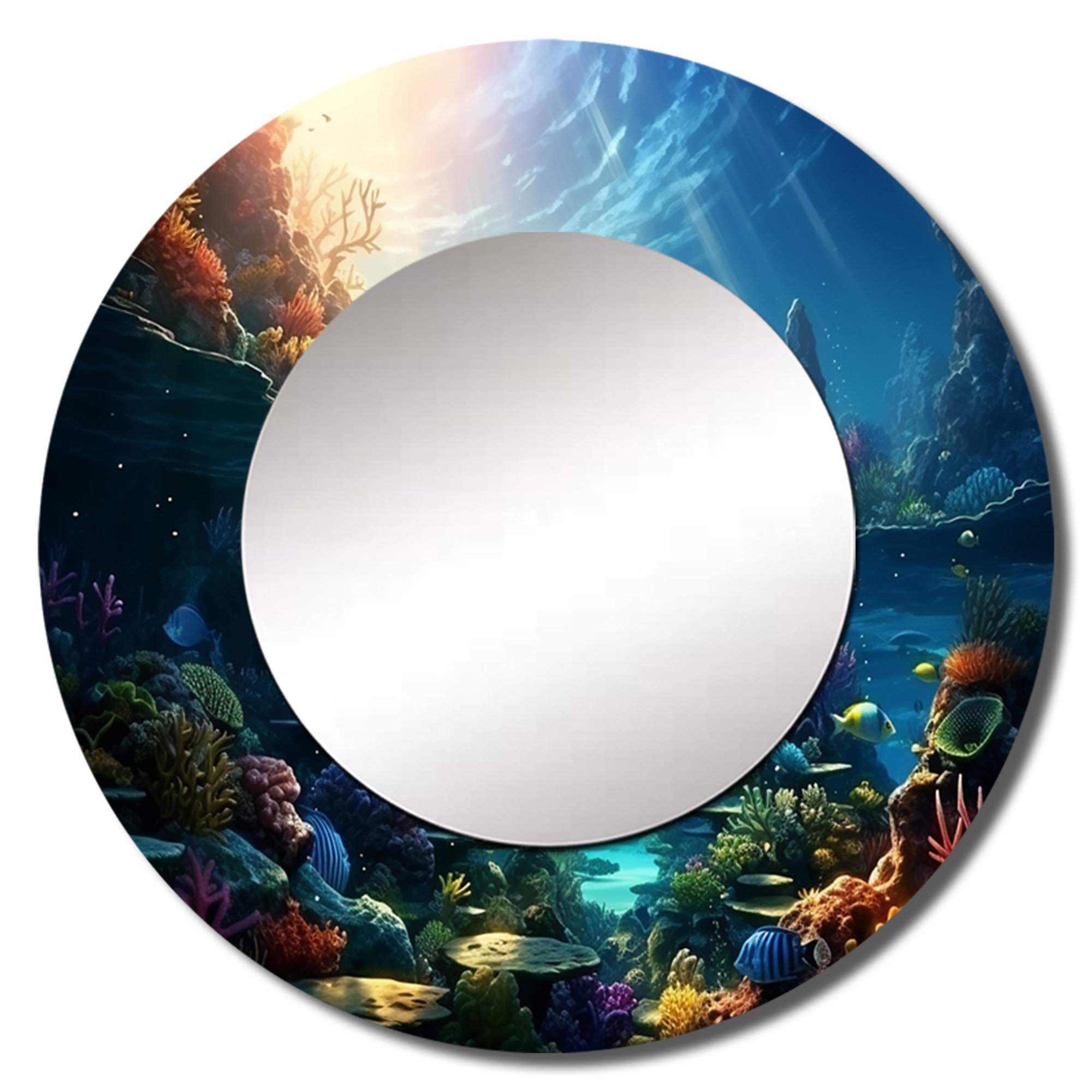 Design Art Coral Seascape II - Coastal Round Mirror Wall Decor | Wayfair