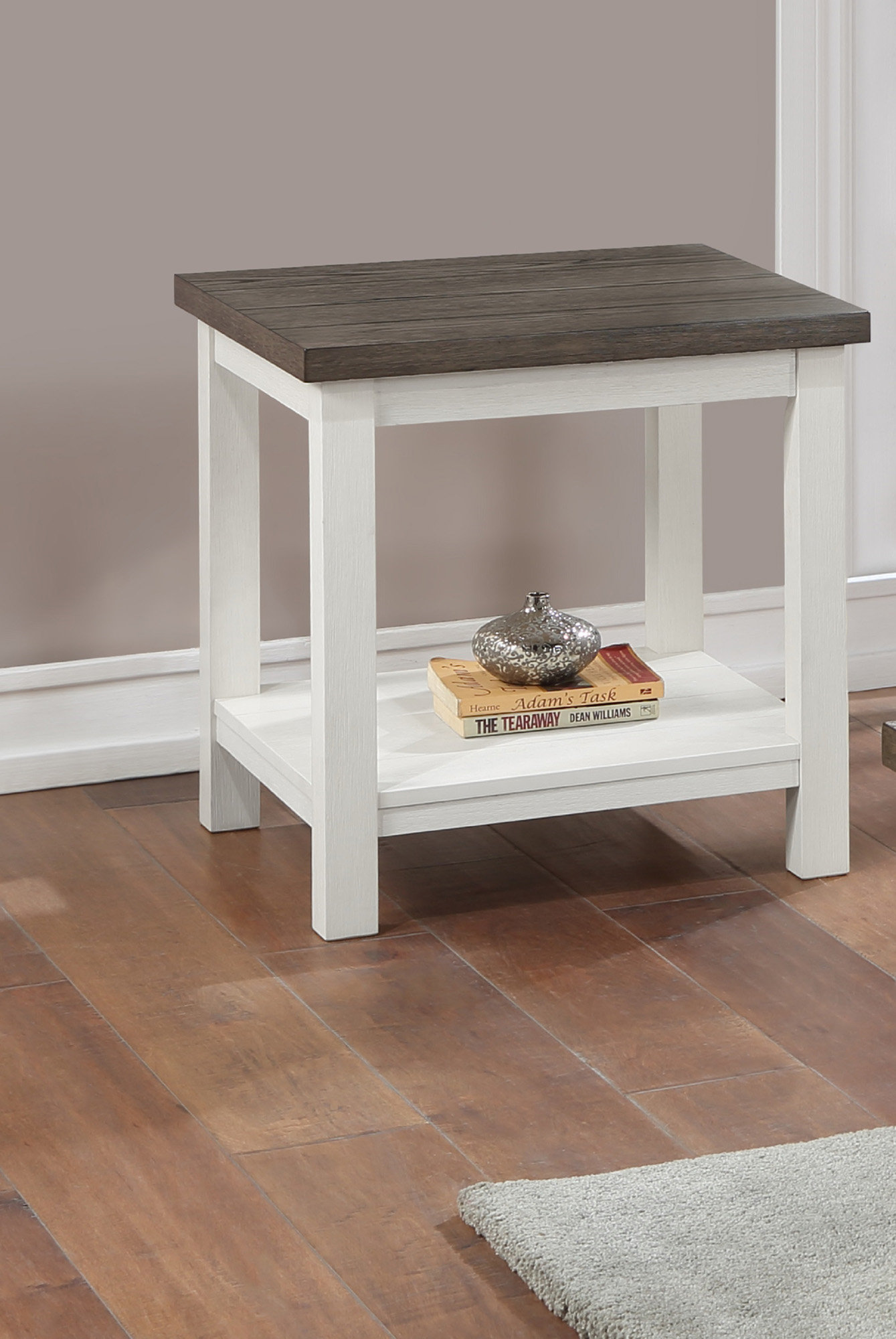 Winston Porter End Table With White Base Rectangular Table Top Wooden ...