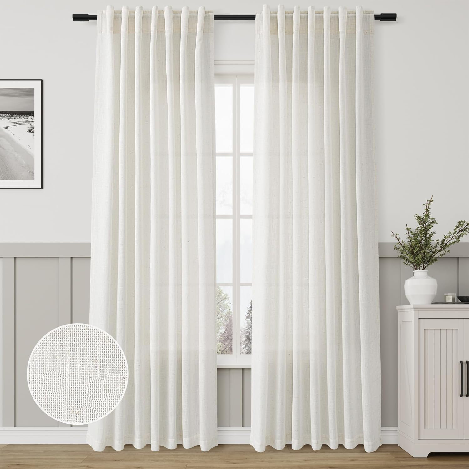 Ebern Designs Natural Linen Curtains 84 Inch Length 2 Panels Cream ...