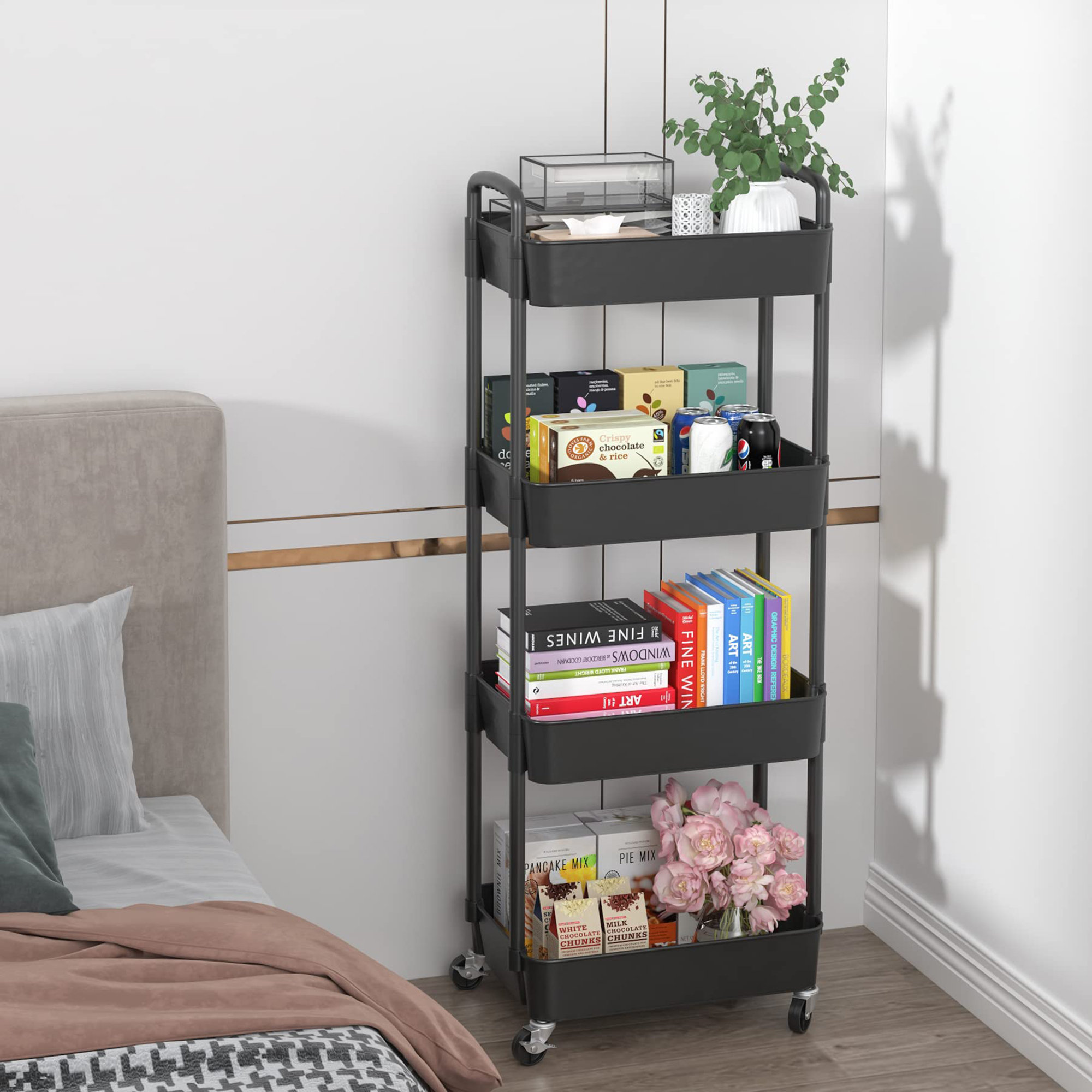 KIKLOG Chariot de rangement à 4 niveaux en plastique rose - Wayfair Canada