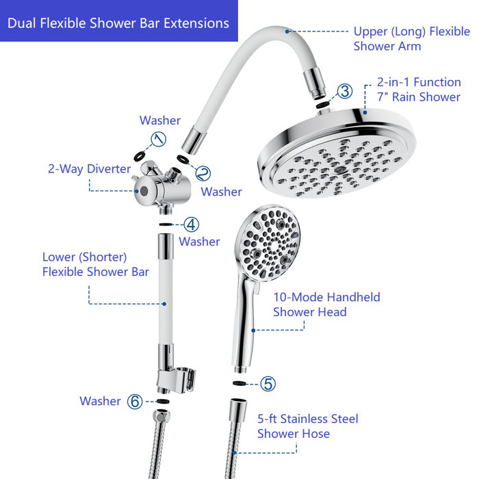 Ana Bath Multi Function Dual Shower Head with Angle-Adjustable Shower ...
