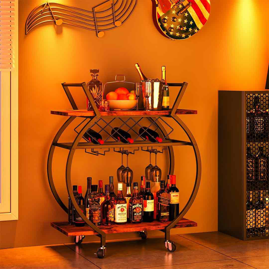 Stunver Bar Carts 2 Tiers Rolling Home Serving Cart With Wine Rack And ...