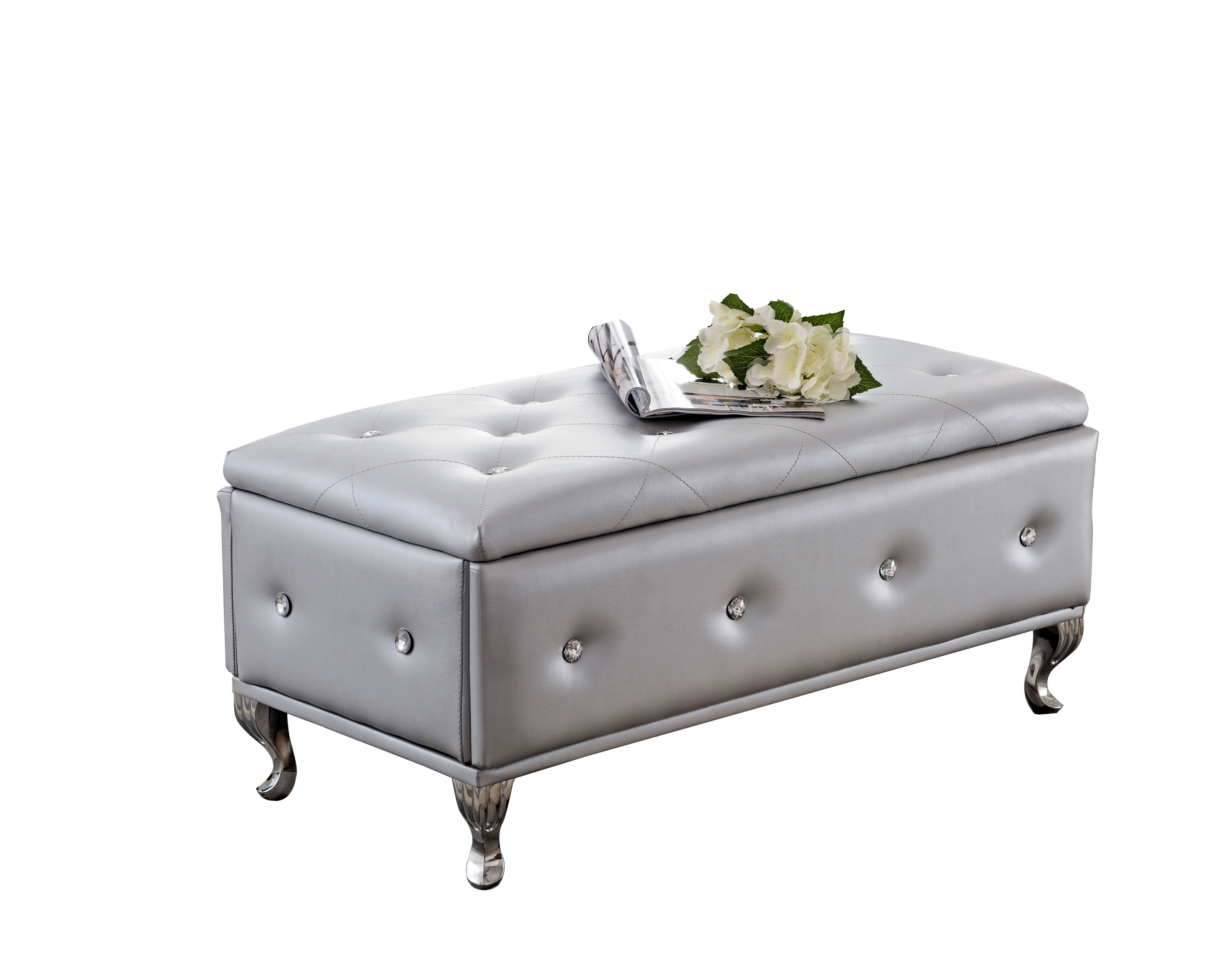 House of Hampton® Novotny Upholstered Storage Bench Ottoman with Vinyl ...