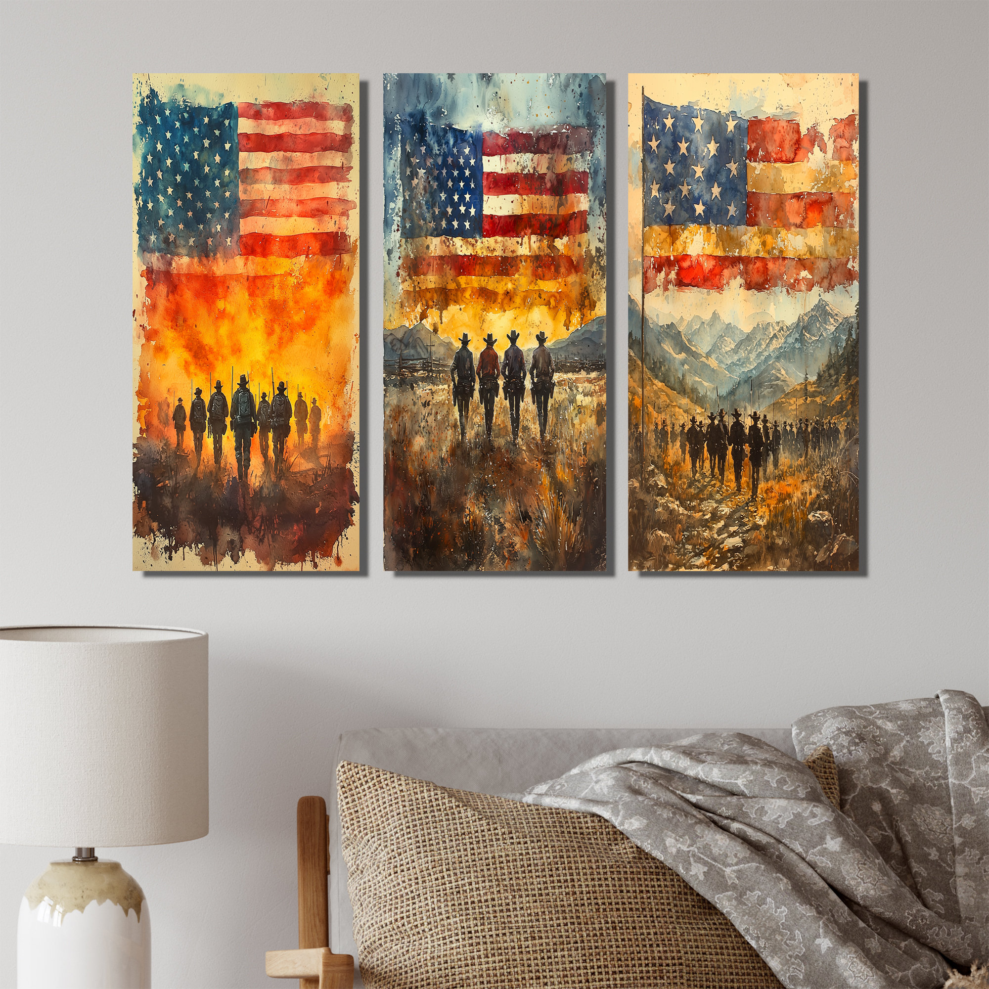 Ophelia & Co. California Gold Rush Cowboys And Usa Flag I - Usa Wall ...